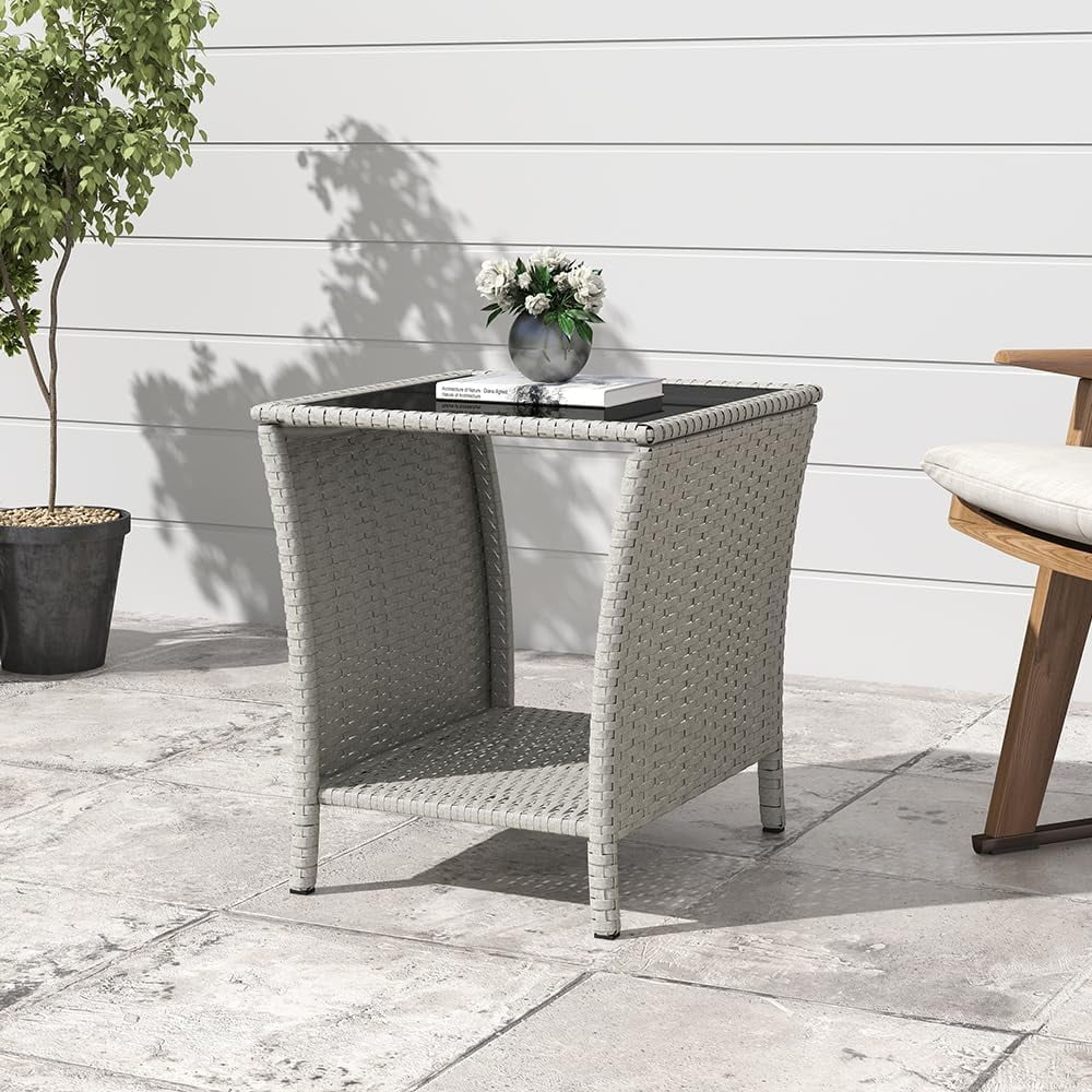 Outdoor Side Table - Outdoor Wicker Side End Tables for Patio w/Storage ...