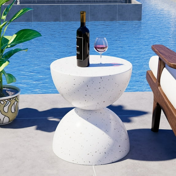 Outdoor Side Table For Patio, Semi-Circular Magnesium Oxide Side Table ...