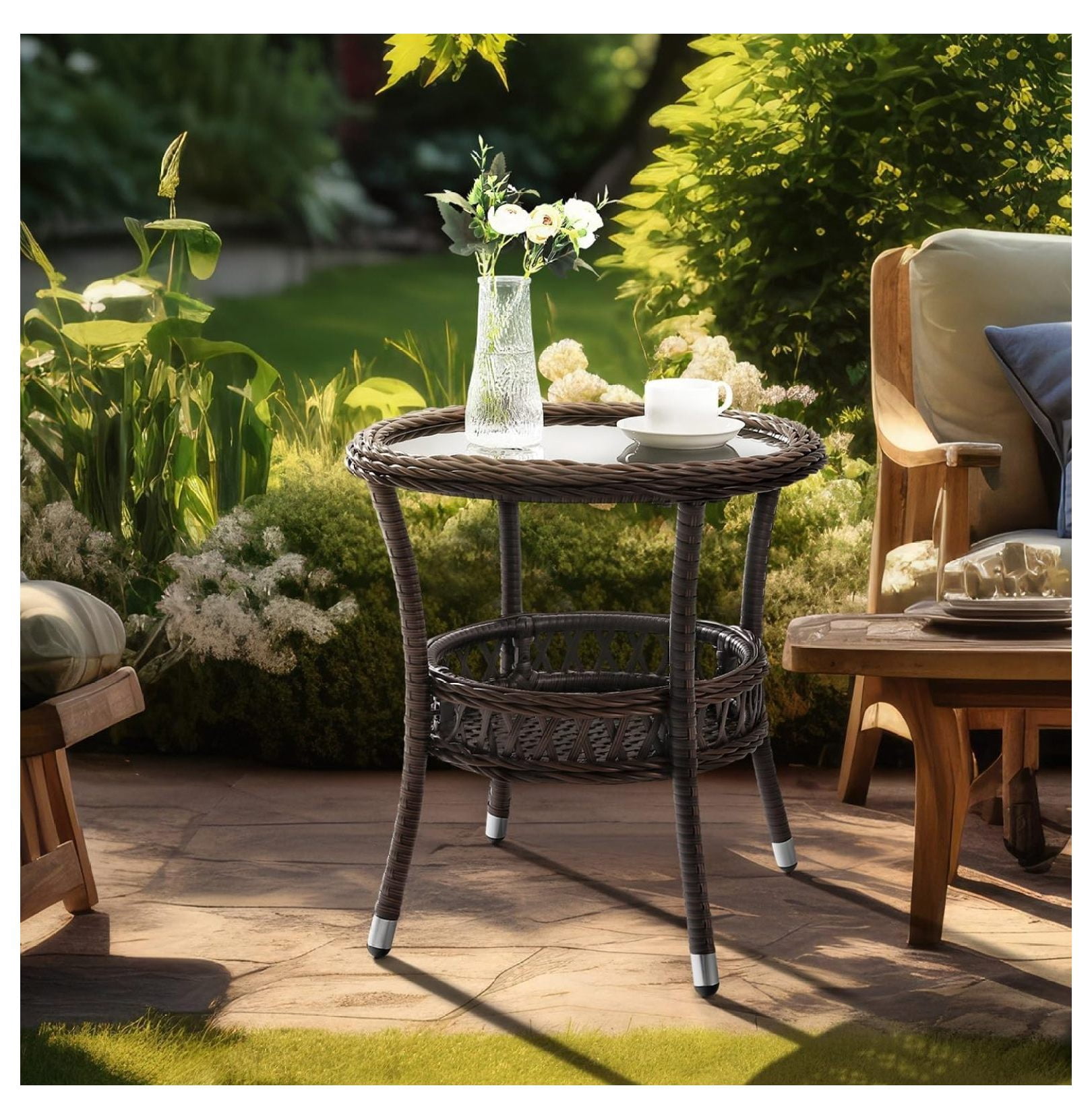 Outdoor Side Table Patio Wicker Coffee Table Outdoor End Table Rattan ...