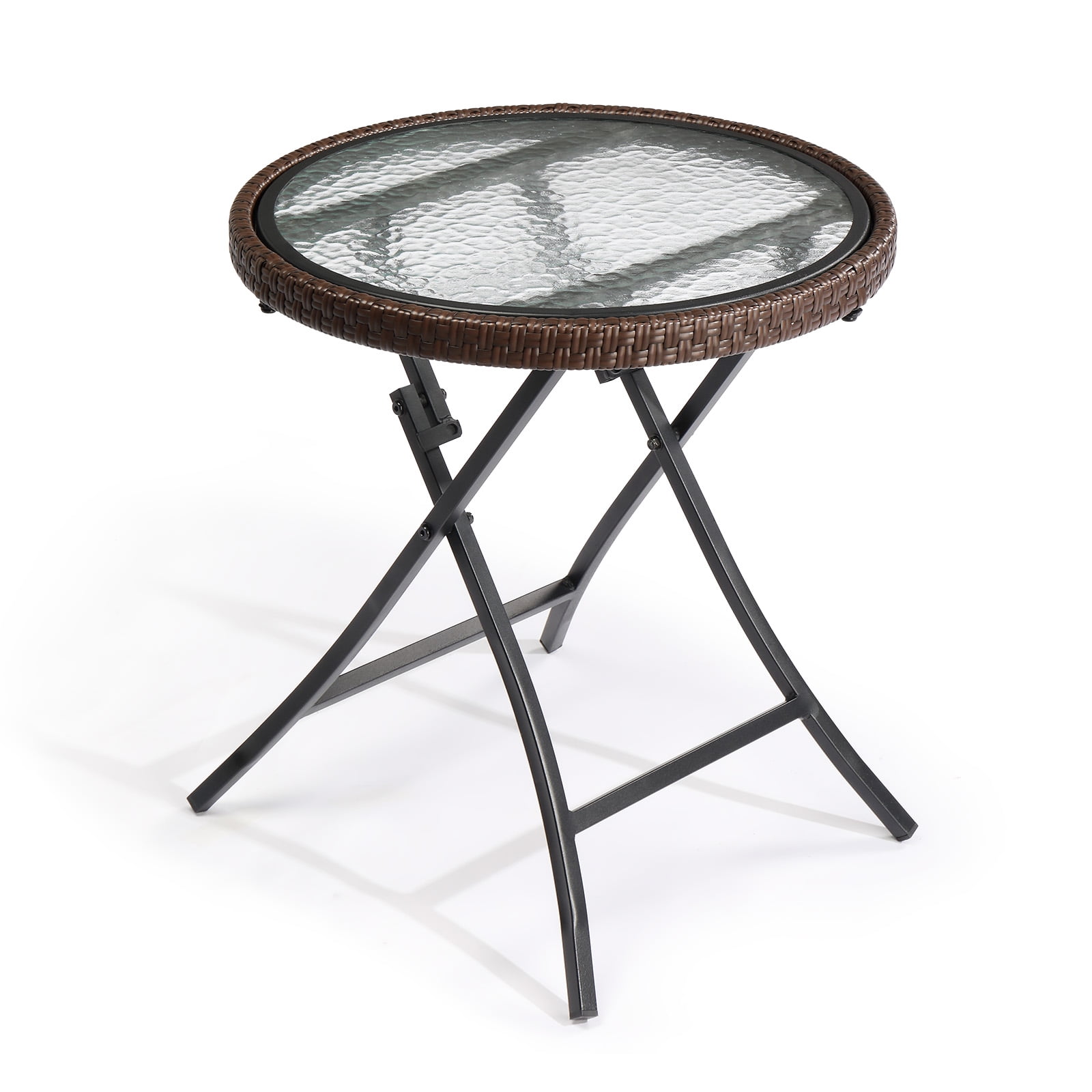 Outdoor Side Table, Round Rattan Patio Side Table, Small Foldable ...