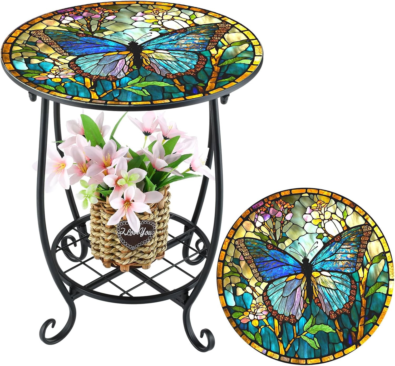 Outdoor Side Table Round Small Mosaic Patio Accent Indoor End Plant ...