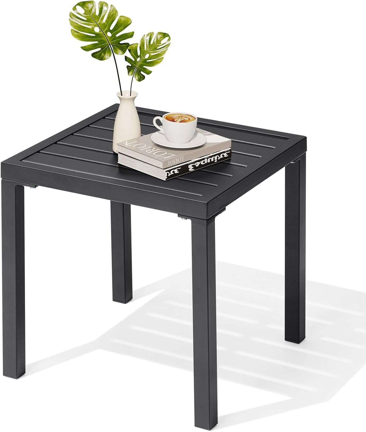 Outdoor Side Table - Small Metal End Table - Easy to Assemble, Weather ...