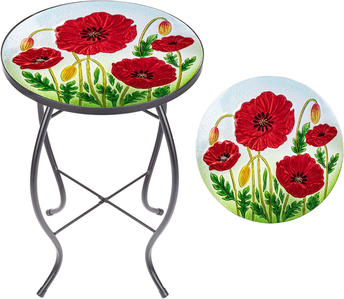 Outdoor Side Table - Small Mosaic Patio Table, 14” Round Accent End ...