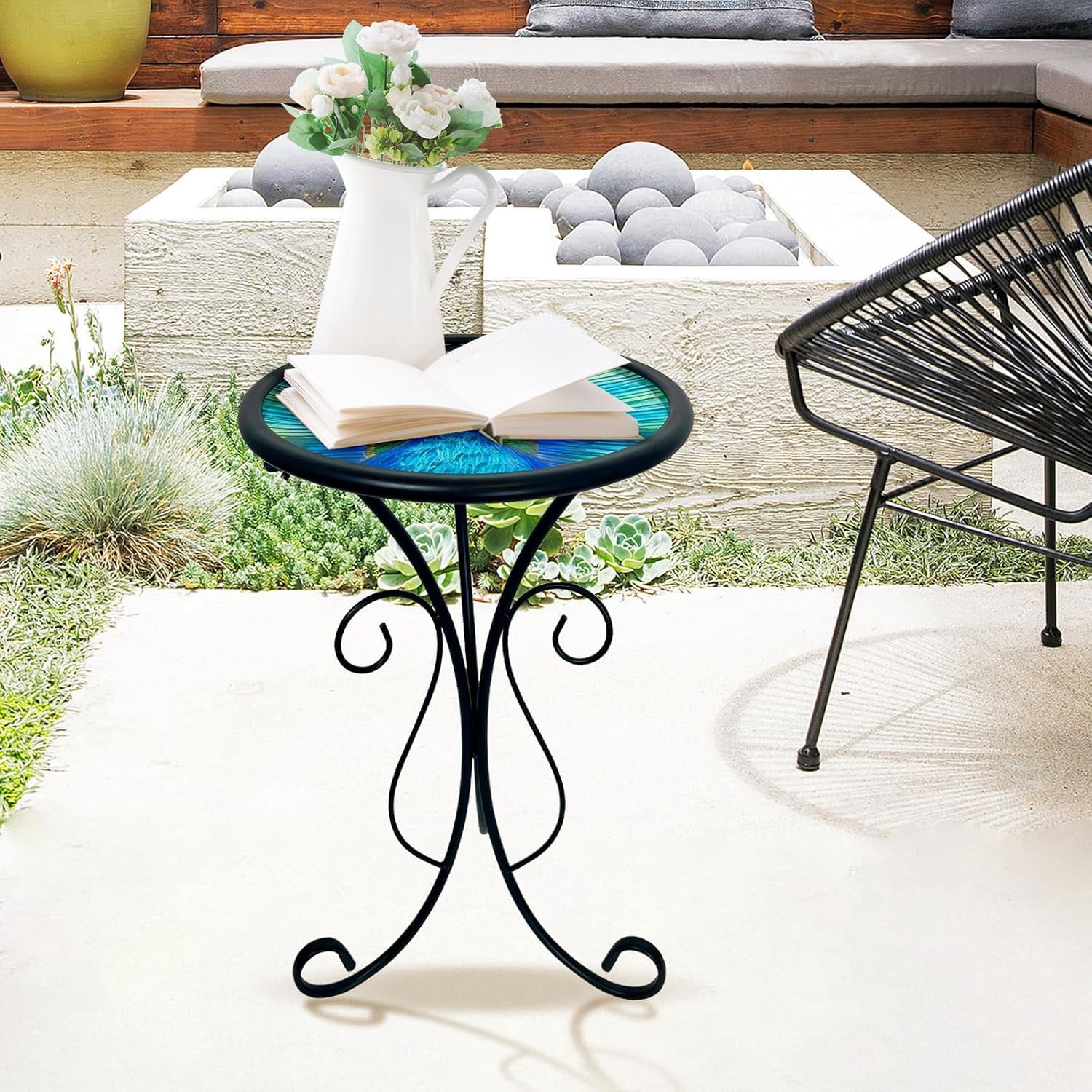Outdoor Side Table, Small Outdoor Table, 12" Round Patio Side Table End ...