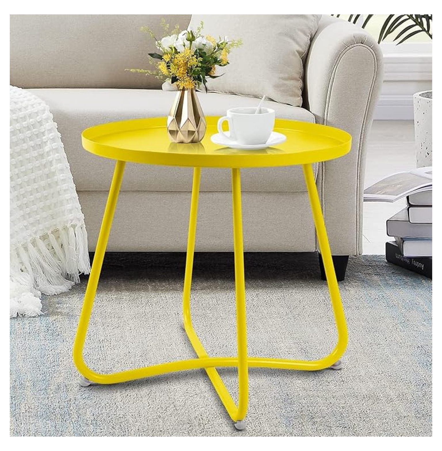 Outdoor Side Table, Small Round End Table Weather Resistant Steel ...