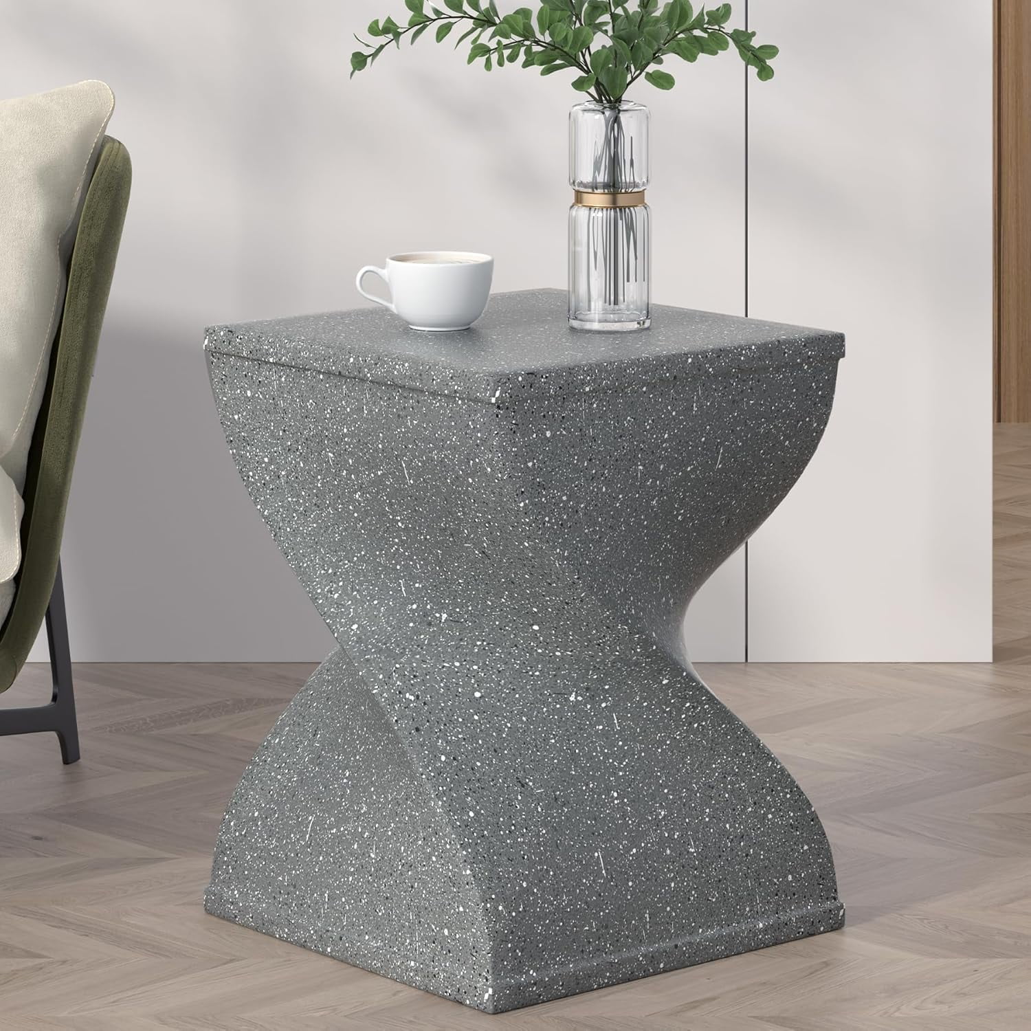 Outdoor Side Table, Square Concrete Outdoor Accent Patio Table, Modern ...