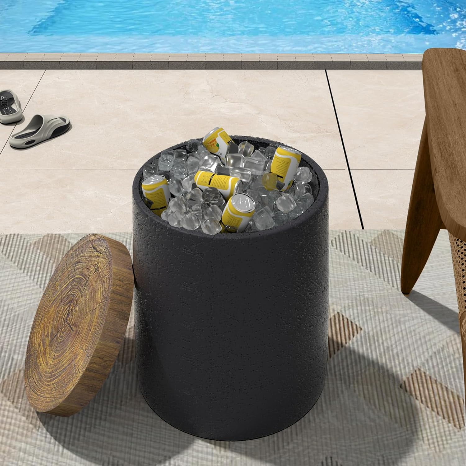 Outdoor Side Table with Storage & Cooler, 4-in-1 Patio Bar Table, Ice ...
