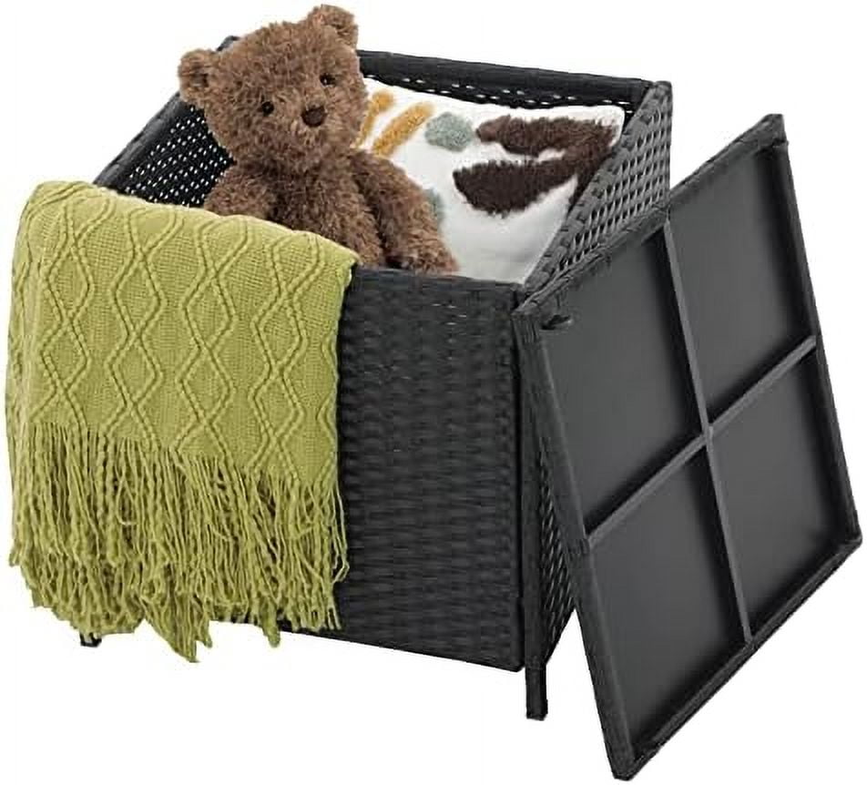 Outdoor Side Table with Storage, Wicker Coffee Table, All-Weather PE ...