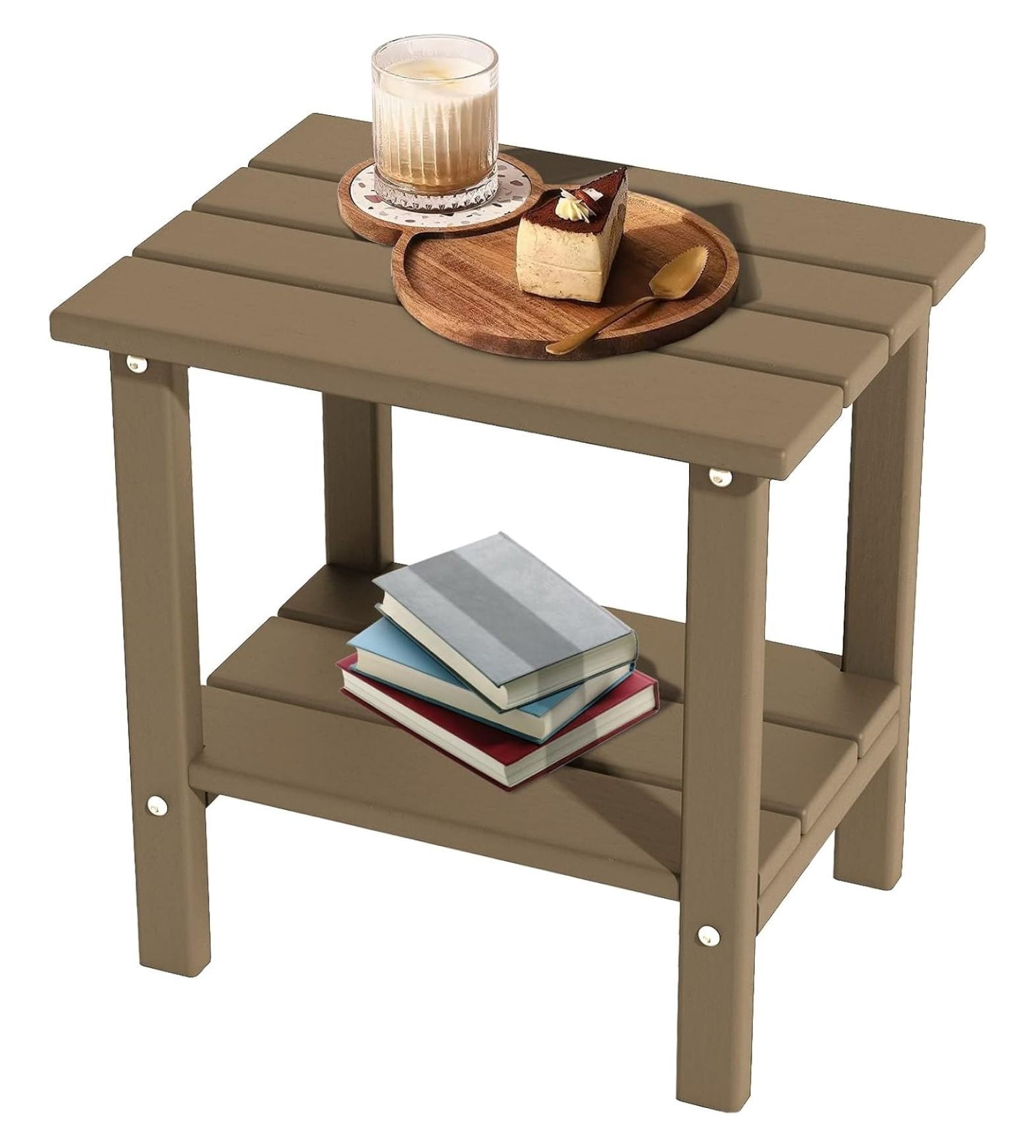 Outdoor Side Table, Weather Resistant HDPE Outdoor Table, 2-Tier Small ...