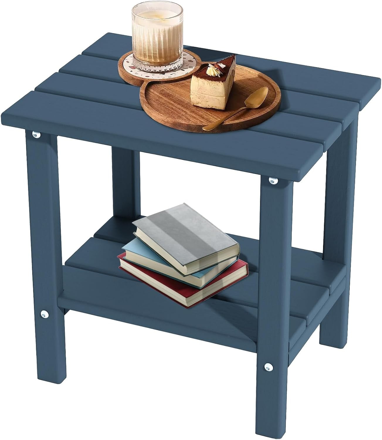 Outdoor Side Table, Weather Resistant HDPE Outdoor Table, 2-Tier Small ...
