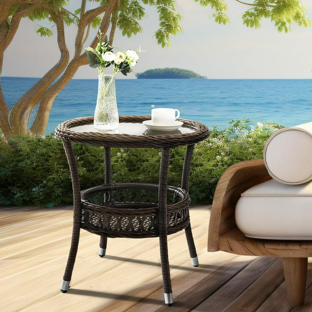 Outdoor Side Table Wicker Outdoor End Table for Patio Rattan Side Table ...