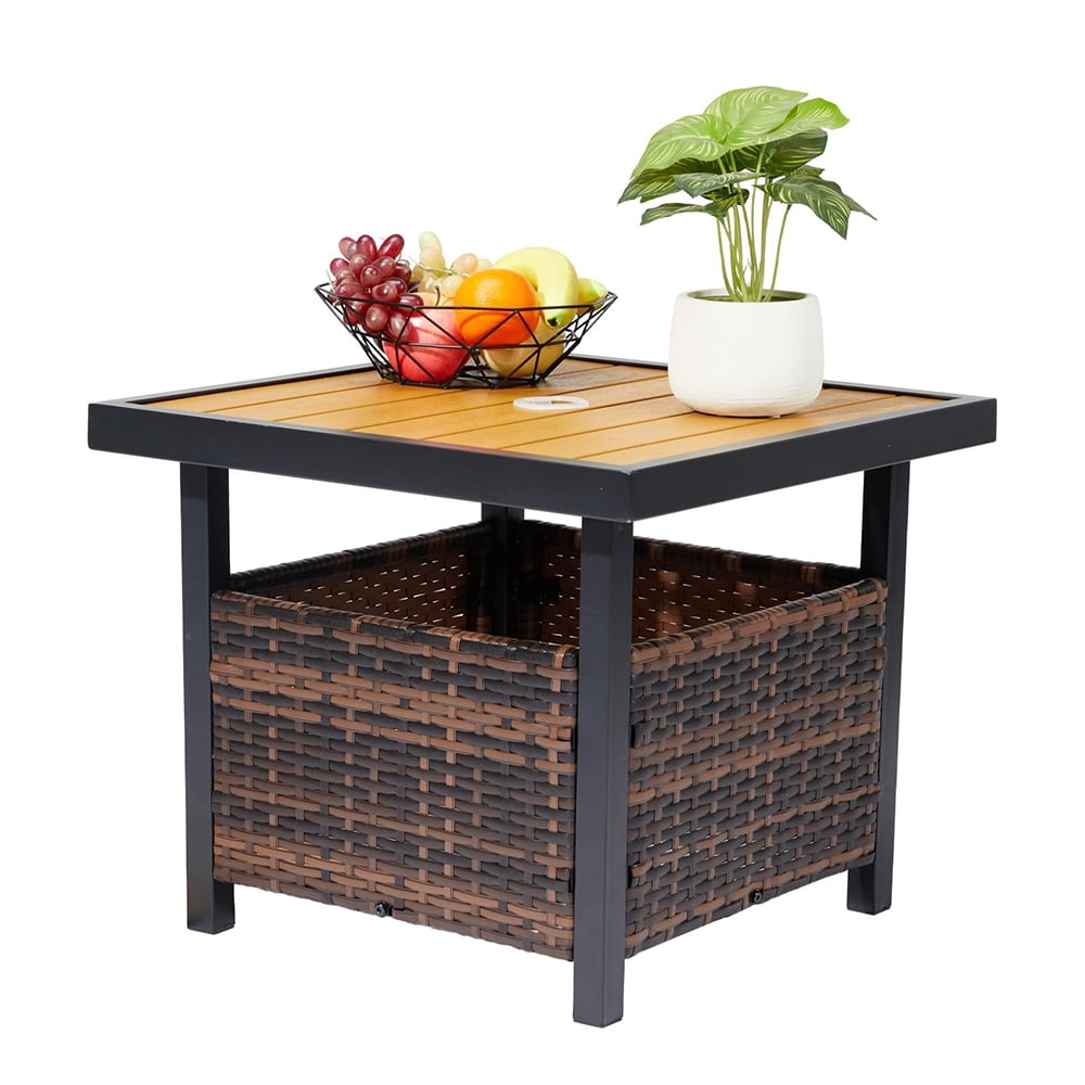 Outdoor Side Table, Wicker Side Table, End Table with Umbrella Hole ...