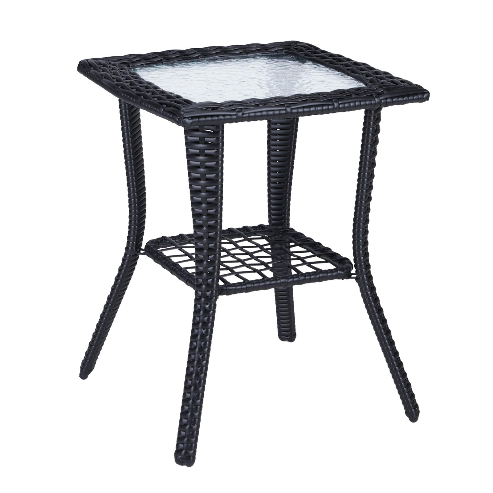 Outdoor Side Table with Storage Wicker Patio Side Table, Tempered Glass ...