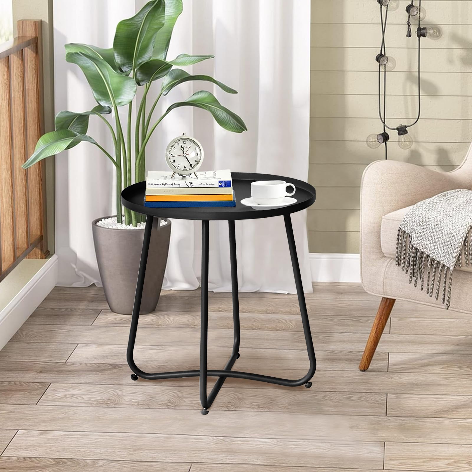 Outdoor Side Tables, Dia.17ins Metal Round Coffee Table, Weather ...