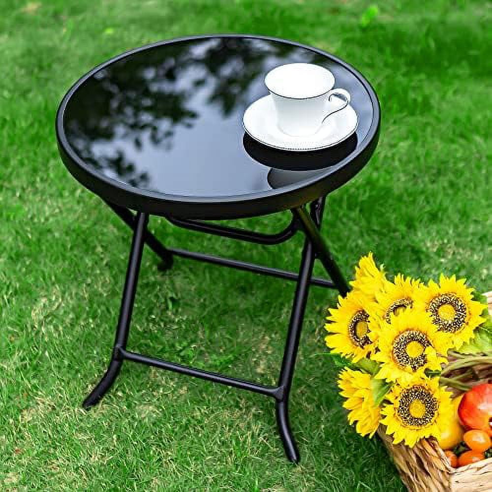 Outdoor Side Tables Foldable Patio Side Table With Tempered Glass Table Top High Strength