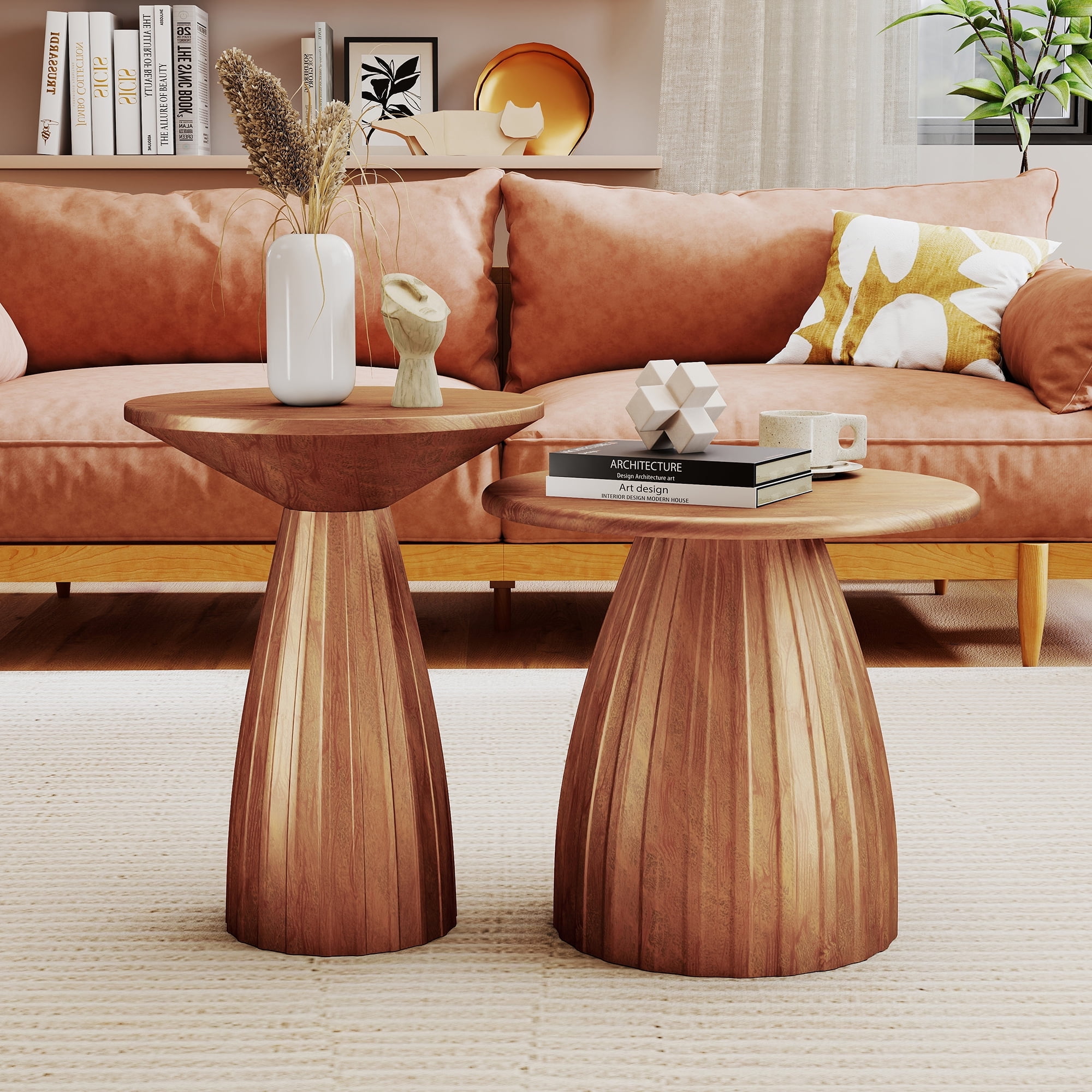 Outdoor Side Tables Set of 2, Small Round End Table, Weather Resistant ...