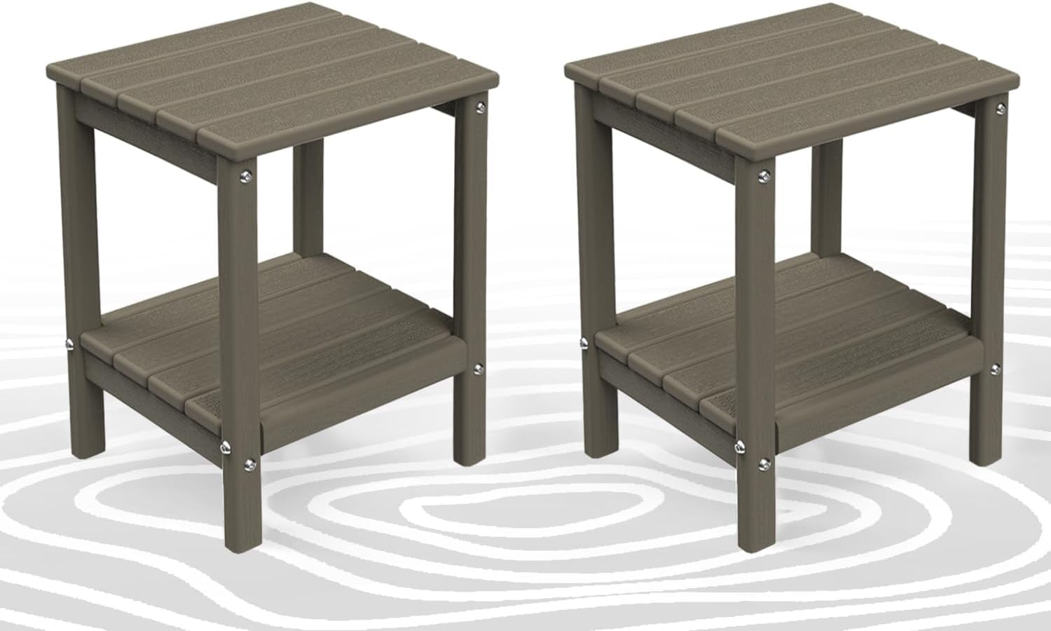 Outdoor-Side-Tables | Set of 2 | Small | Wood Grain | HDPE Plastic ...