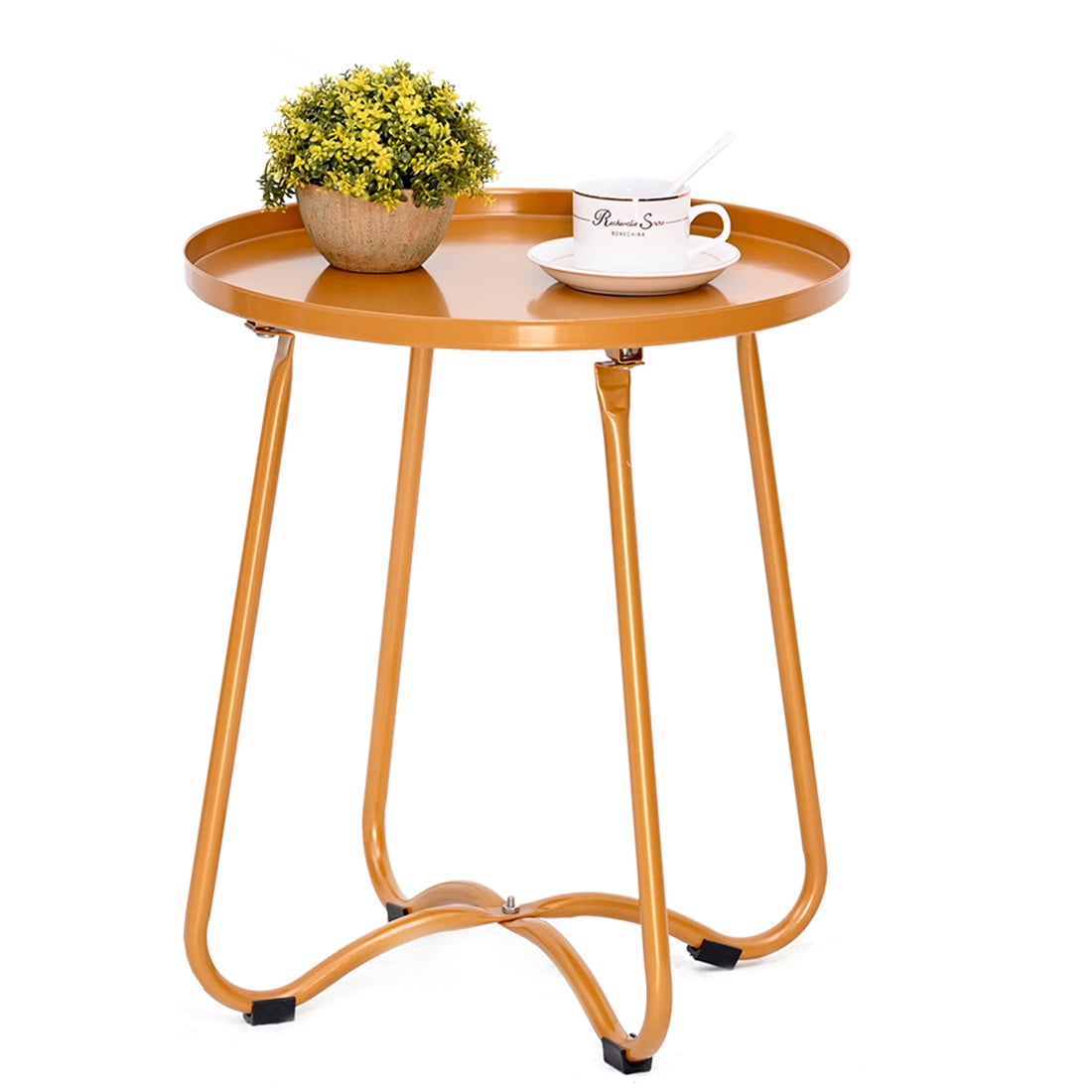 RokiaTek Outdoor Waterproof Steel Round End Table, Gold - Walmart.com
