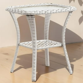 Wicker Lane Outdoor White Wicker Patio End Table, Resin, Steel Frame ...