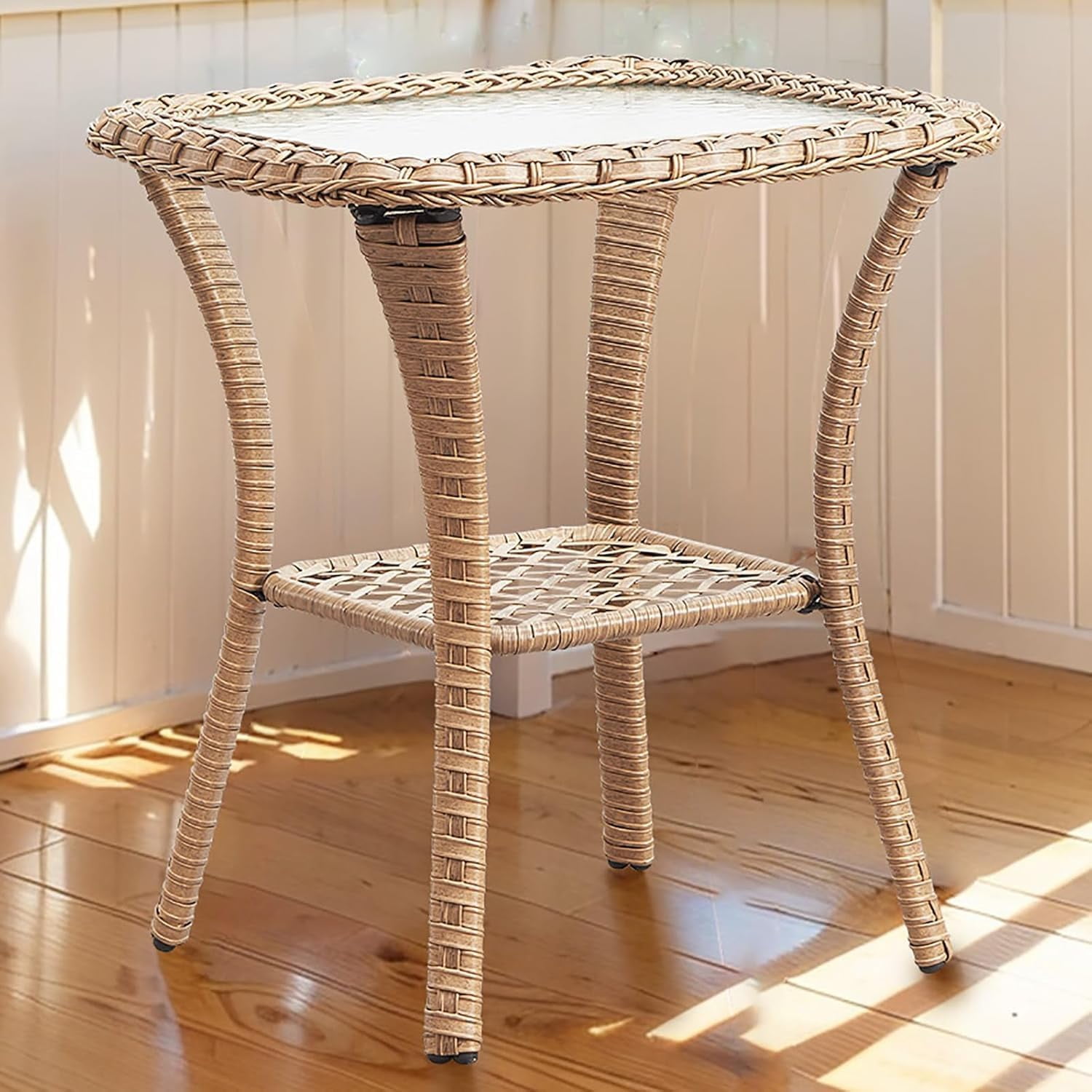 Outdoor Side Tables for Patio, Wicker/Rattan End Tables, Outdoor Wicker ...