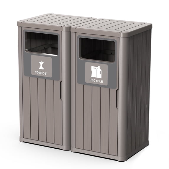 Outdoor Single Barrel Trash Can,Waterproof Resin Garbage Can with ...