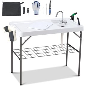 SuperDeal Foldable Fish Cleaning Station Sturdy Camping Table with Grid ...