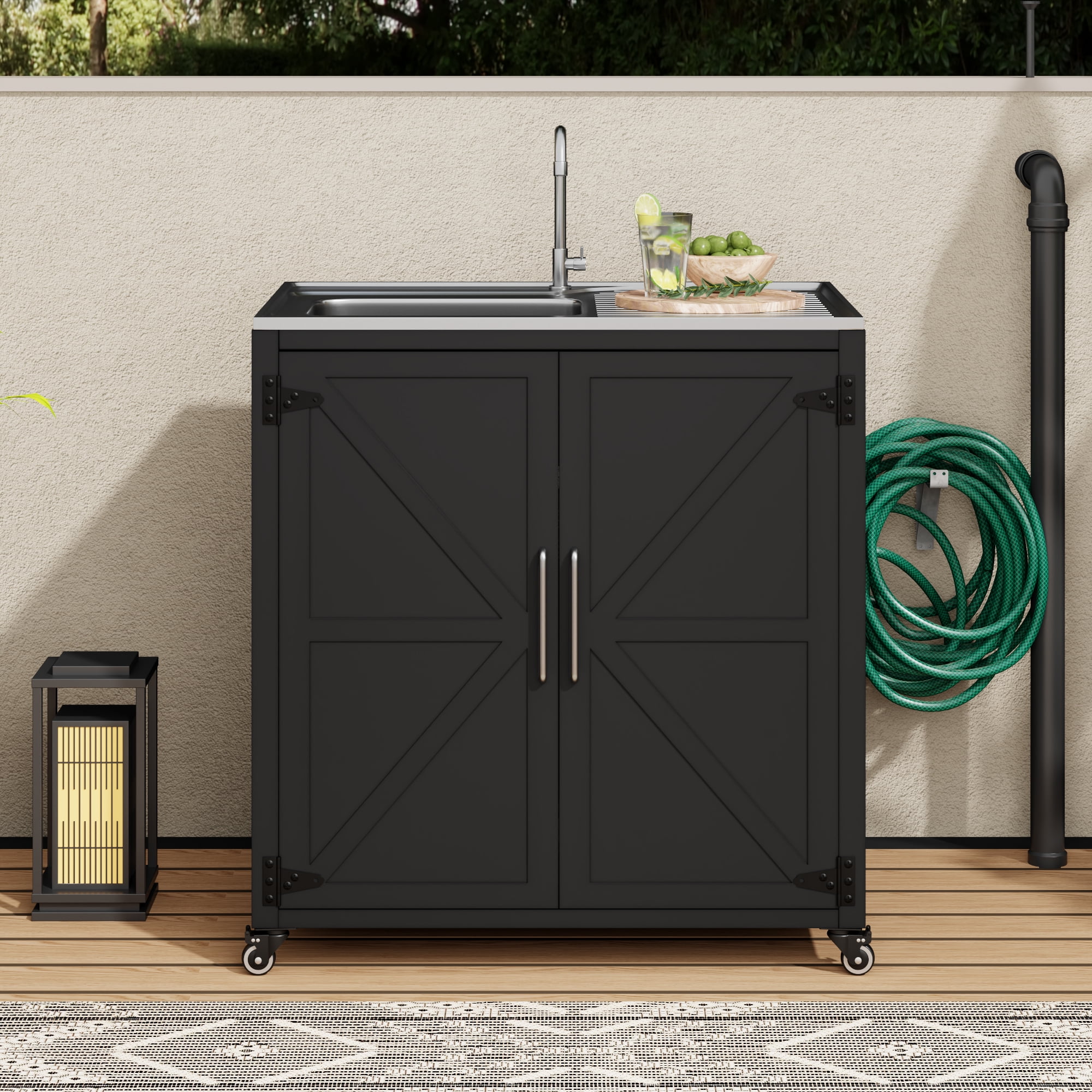 Outdoor Sink Station w/ Stainless Steel Sink & Top, Portable Rolling ...