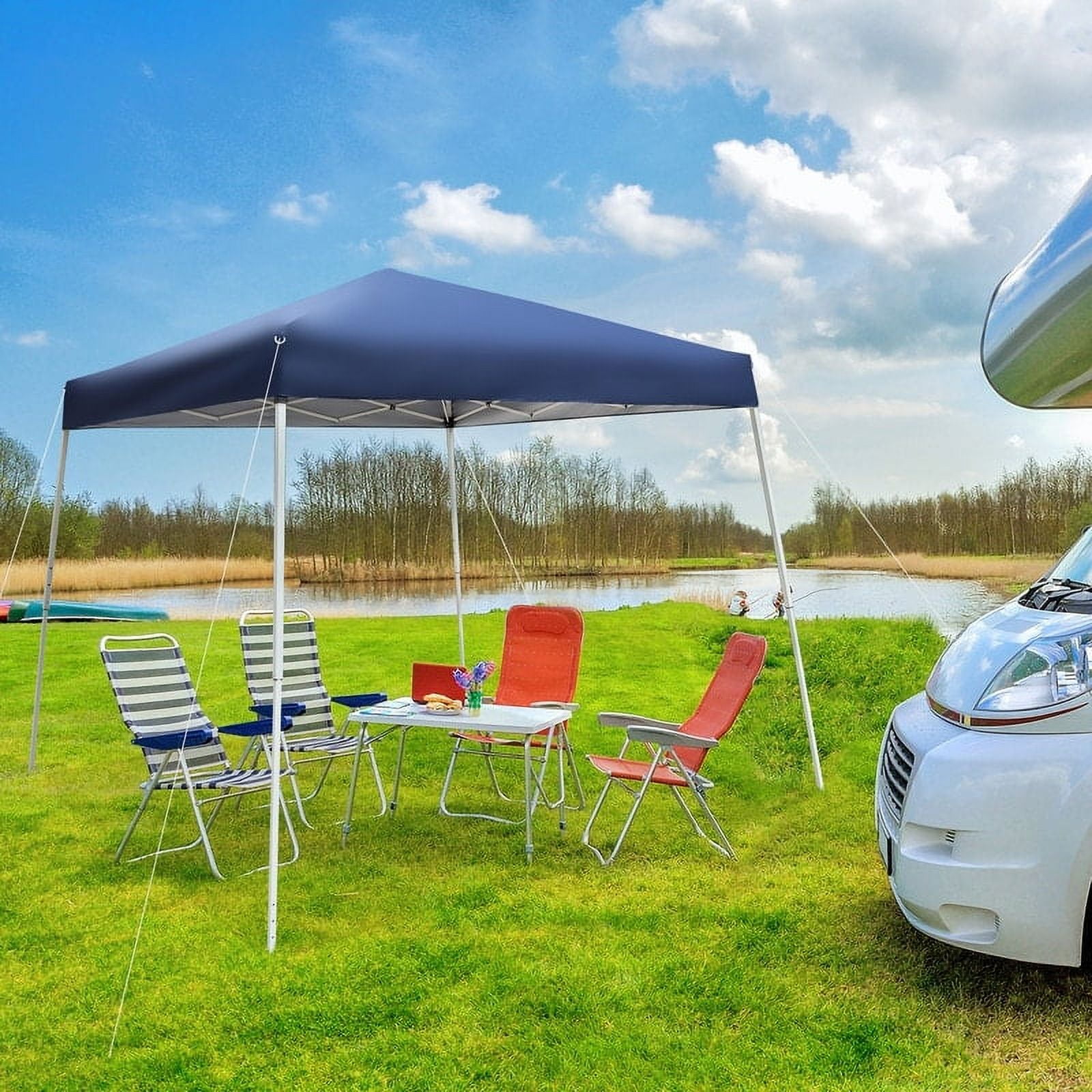 Outdoor Slanted Feet Pop-up Canopy Gazebo Blue 10 ft. W x 10 ft. D ...