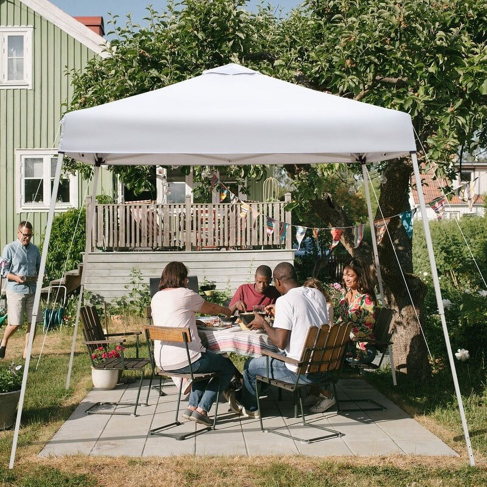Outdoor Slanted Feet Pop-up Canopy Gazebo White 10 ft. W x 10 ft. D ...