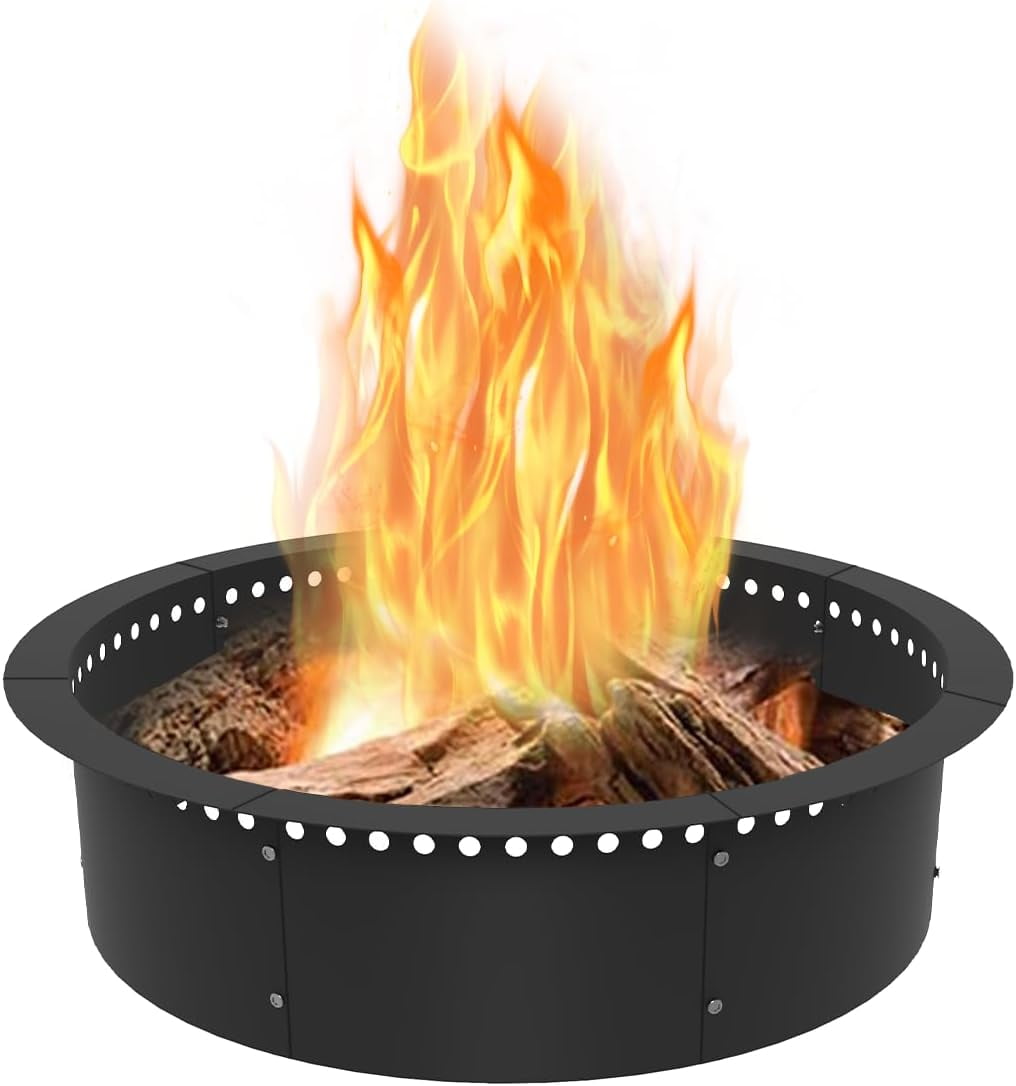 Outdoor Smokeless Fire Pit Ring Liner 32-Inch Outer/28-Inch Inner Diameter, Heavy Duty Solid ...