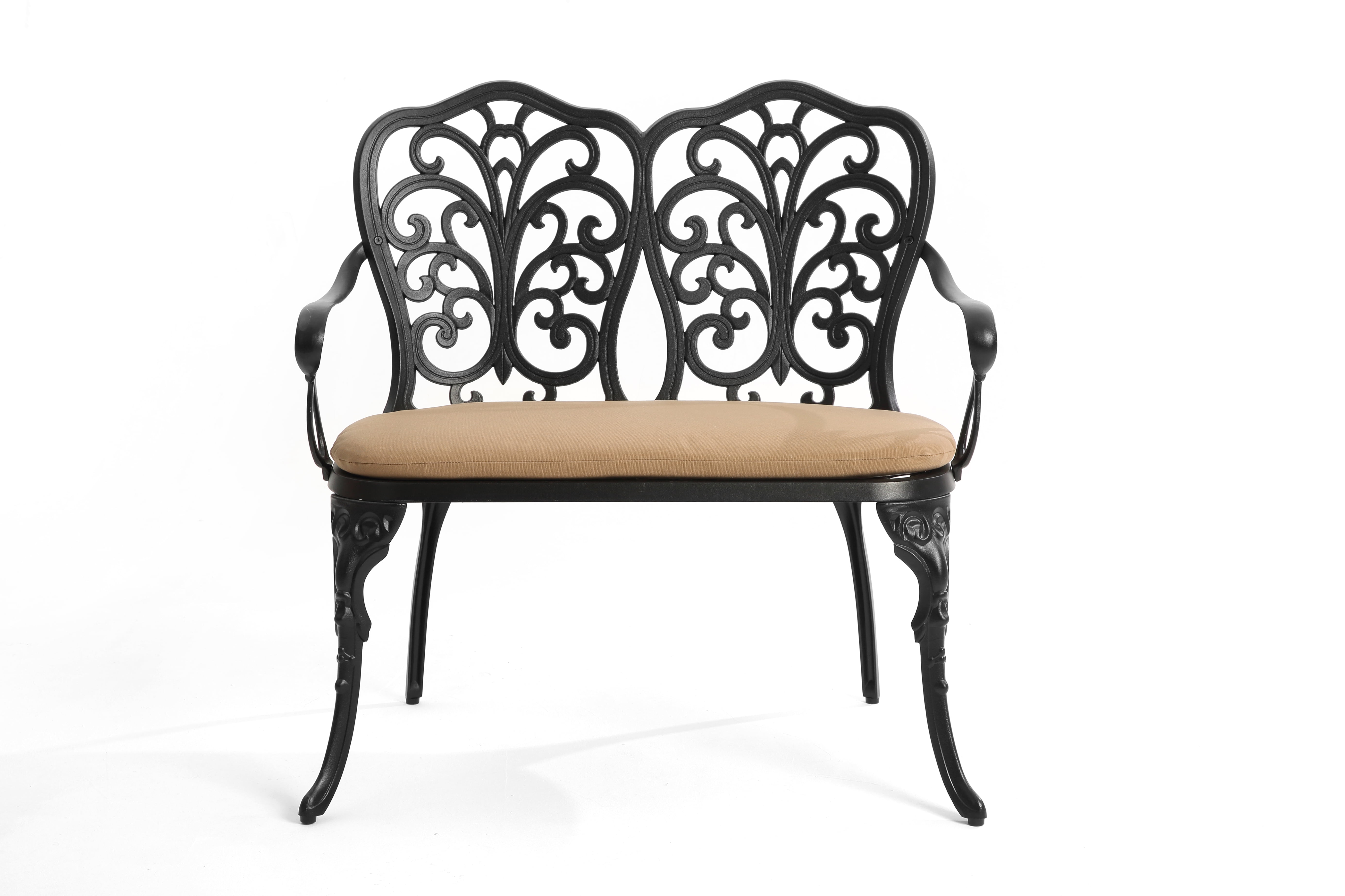 Outdoor Sofa, Cast aluminium bench with cushion, Black Patio Furniture ...