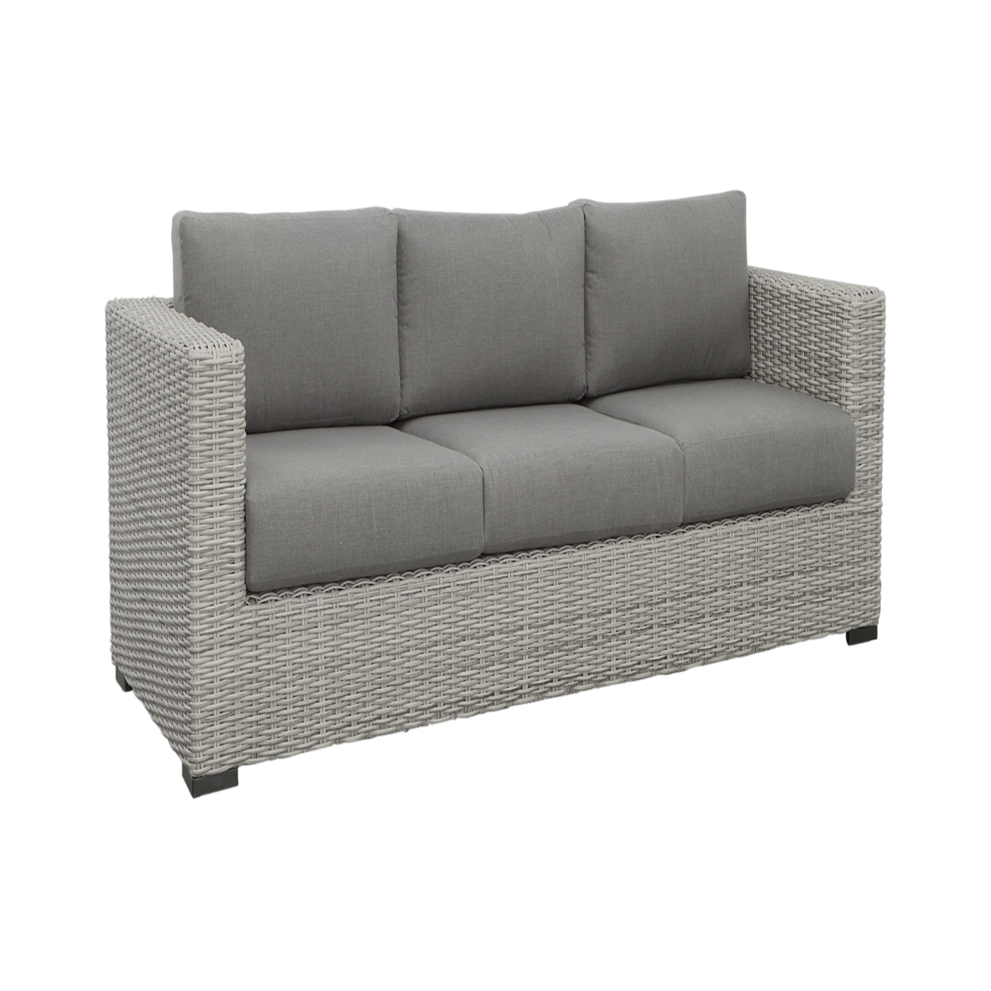 Outdoor Sofa with Half Round Wicker, 3-Seat All-Weather Grey Wicker ...