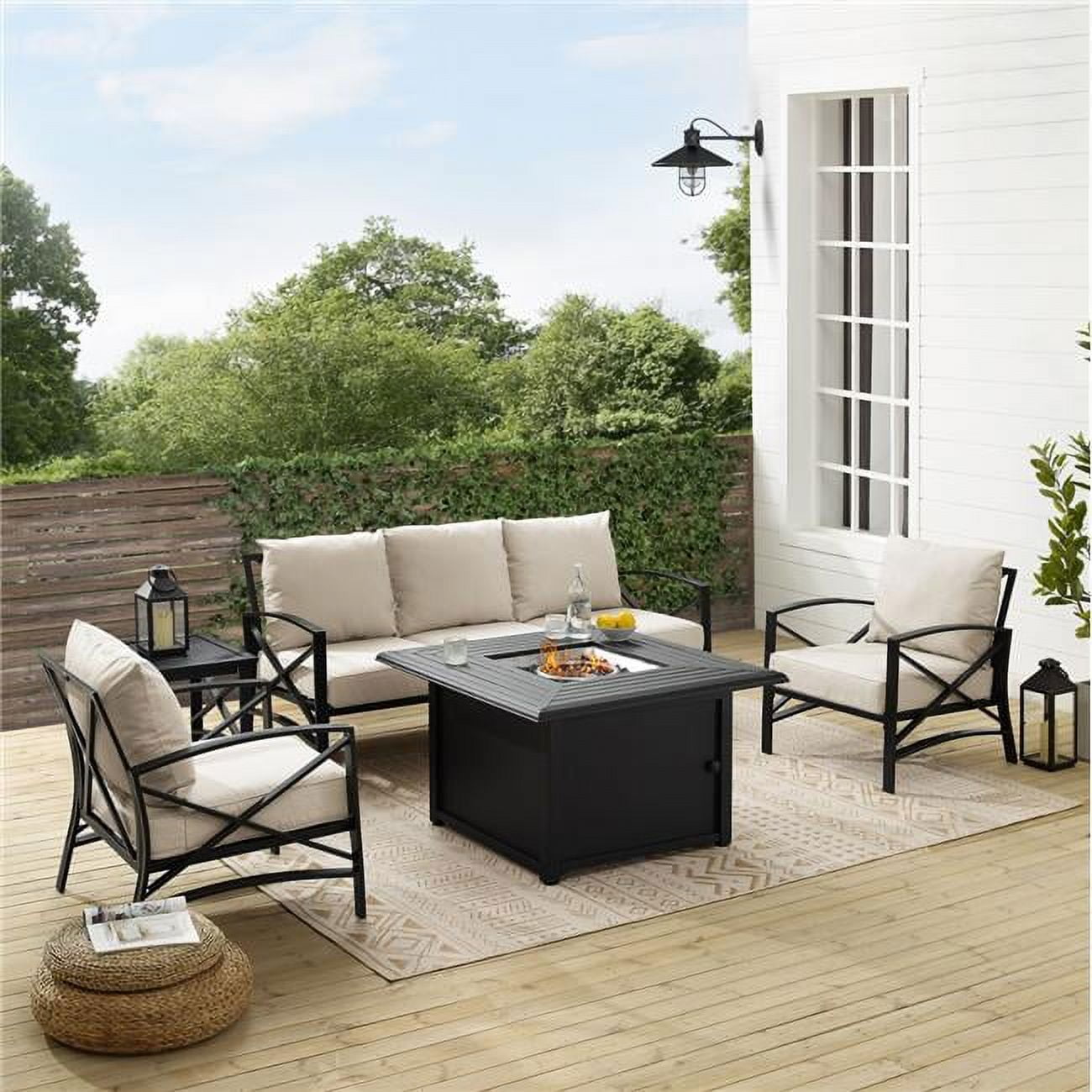 Outdoor Sofa Set with Fire Table, Oatmeal & Oil Rubbed Bronze - Sofa ...