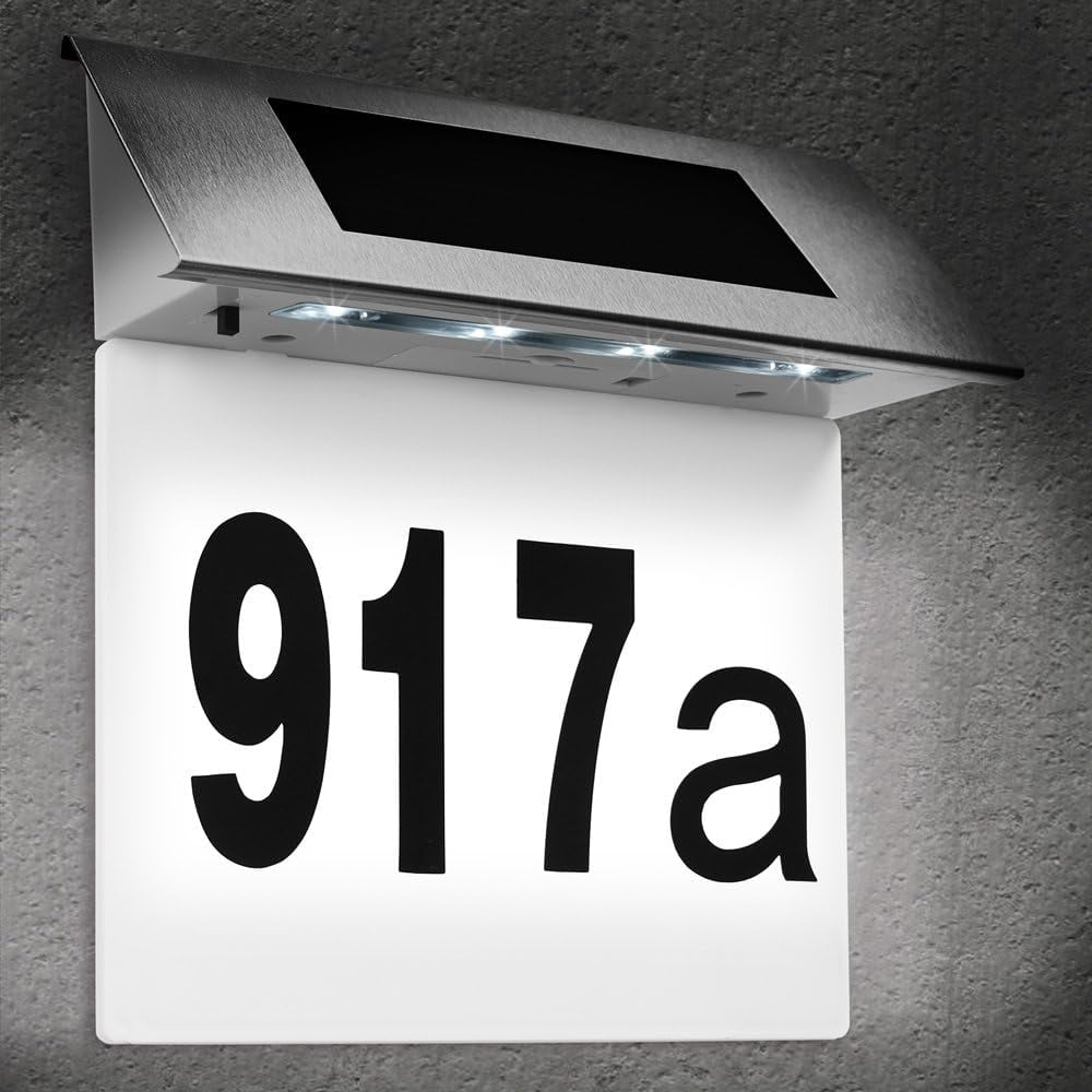 Outdoor Solar Address Plaque, Stainless Steel Illuminated House Number ...