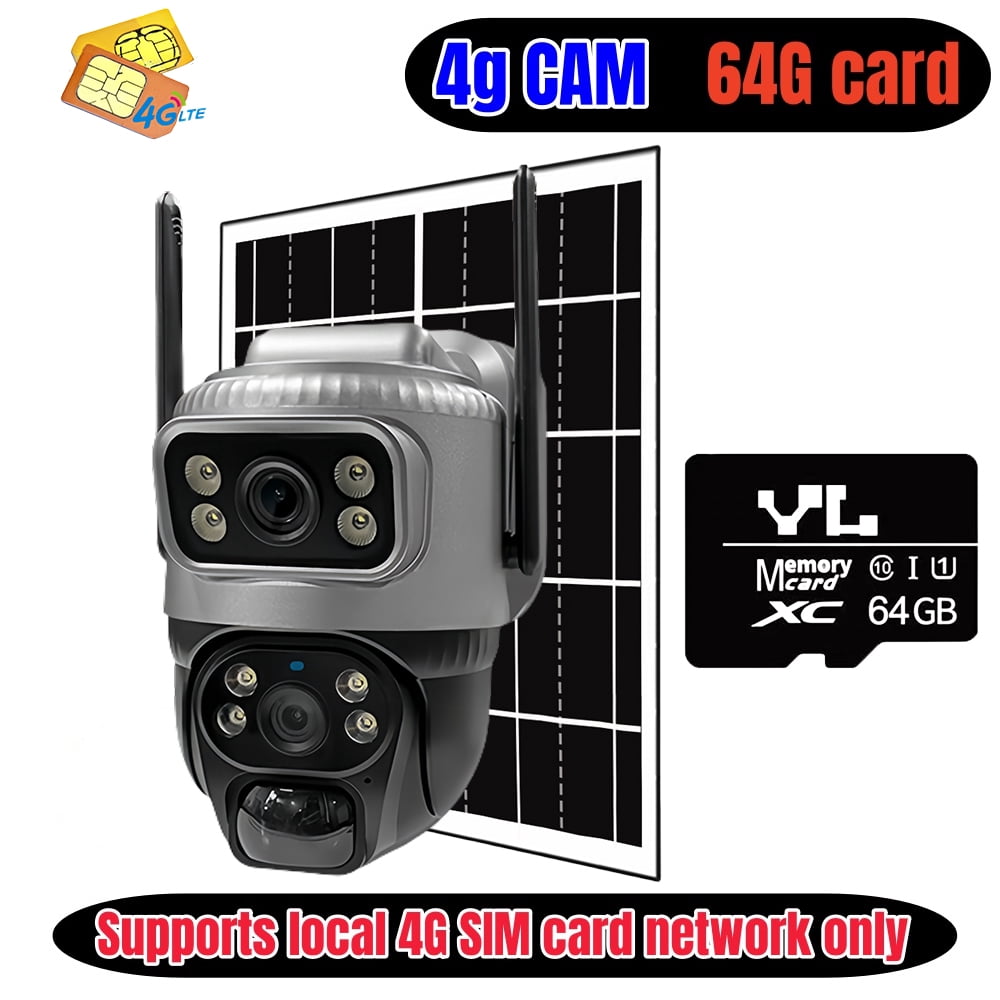 Outdoor Solar Camera 4G SIM Card Wireless Dual Lens PTZ Camera 8MP HD ...