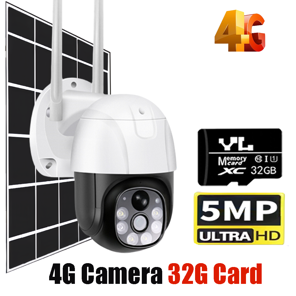 Outdoor Solar Camera 4G SIM Card Wireless HD 5MP Monitor PTZ Battery IP ...