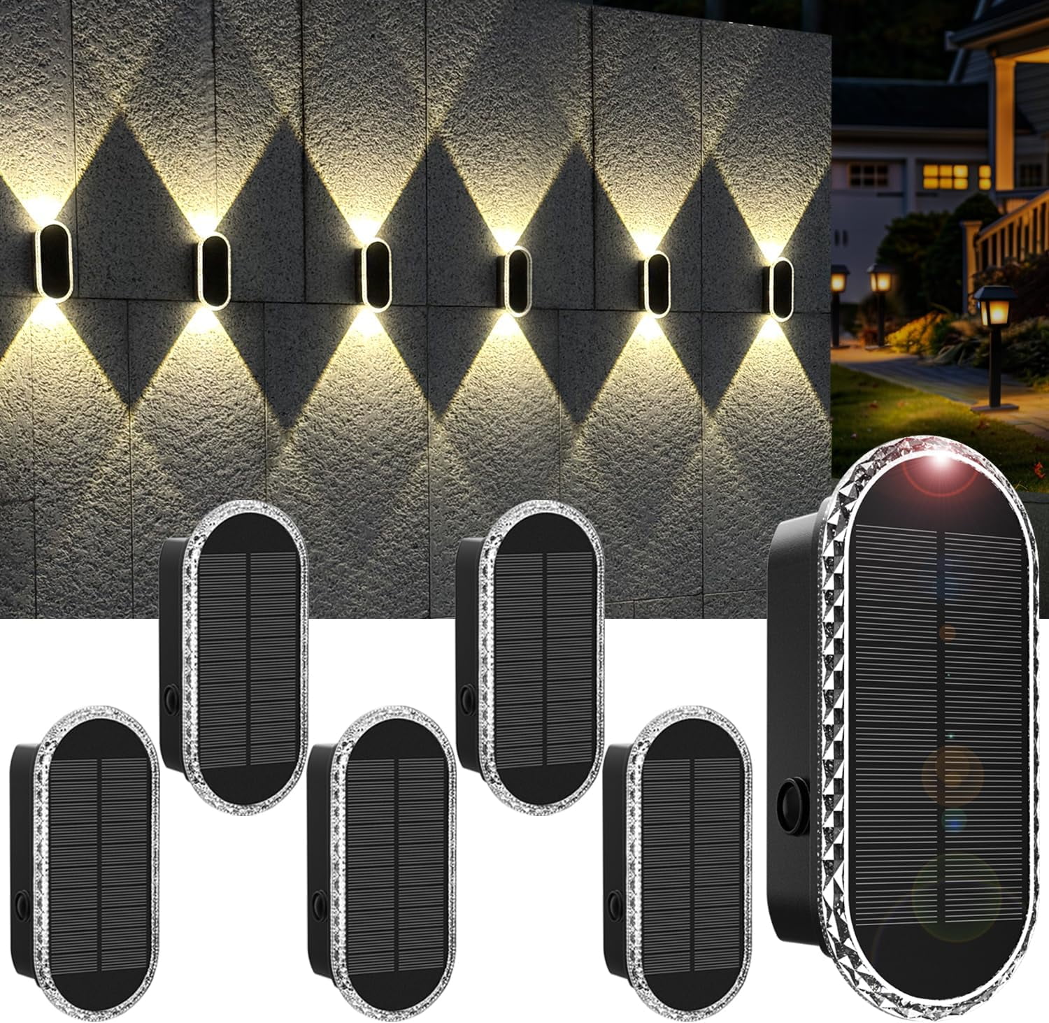 Outdoor Solar Fence Lights, 3 Modes (3000K/4000K/6000K) Waterproof Solar Wall Lights with Up ...