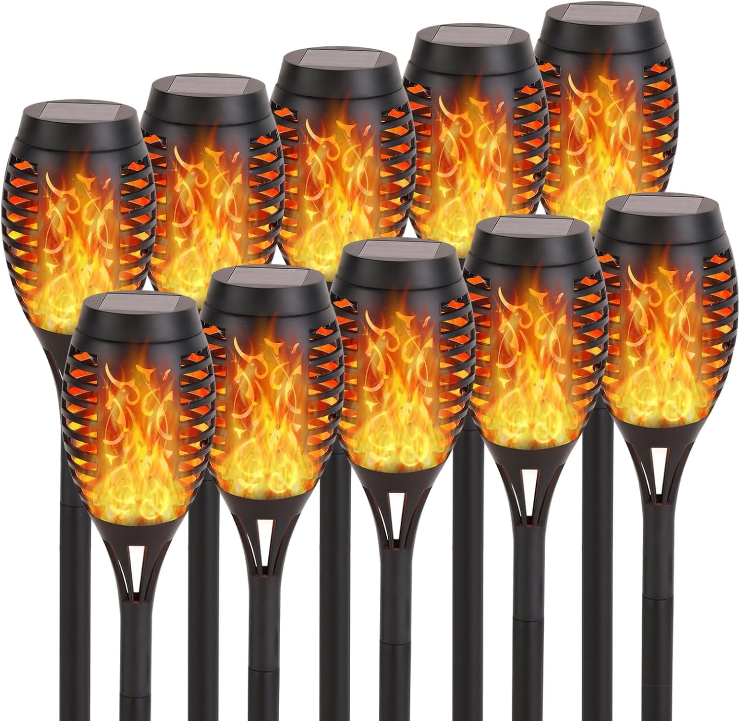 Outdoor Solar Flickering Torch, 10Pack LED Solar Torch light with ...