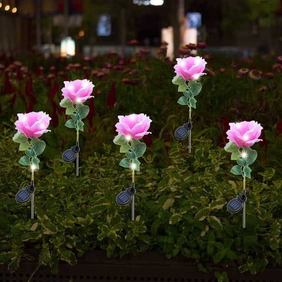 Outdoor Solar Flower Light - Weatherproof Faux Rose Stake for Lawn ...