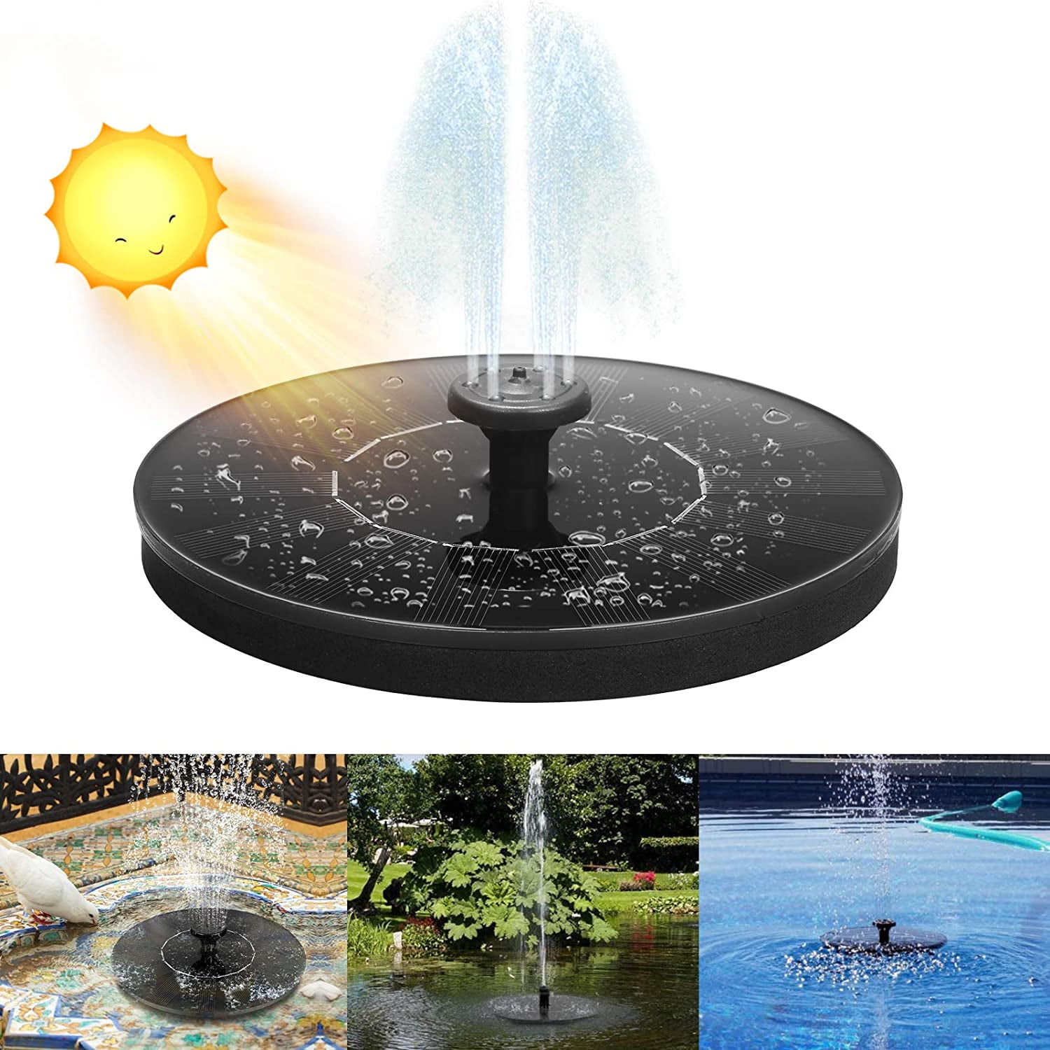 JYNOFD Outdoor Solar Fountain, 1.4W Pump, 6 Water Styles, 4 Support ...