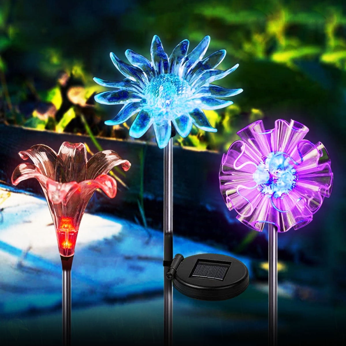 Outdoor Solar Garden Lights - 3 Pack Solar Powered Garden Stake Lights ...
