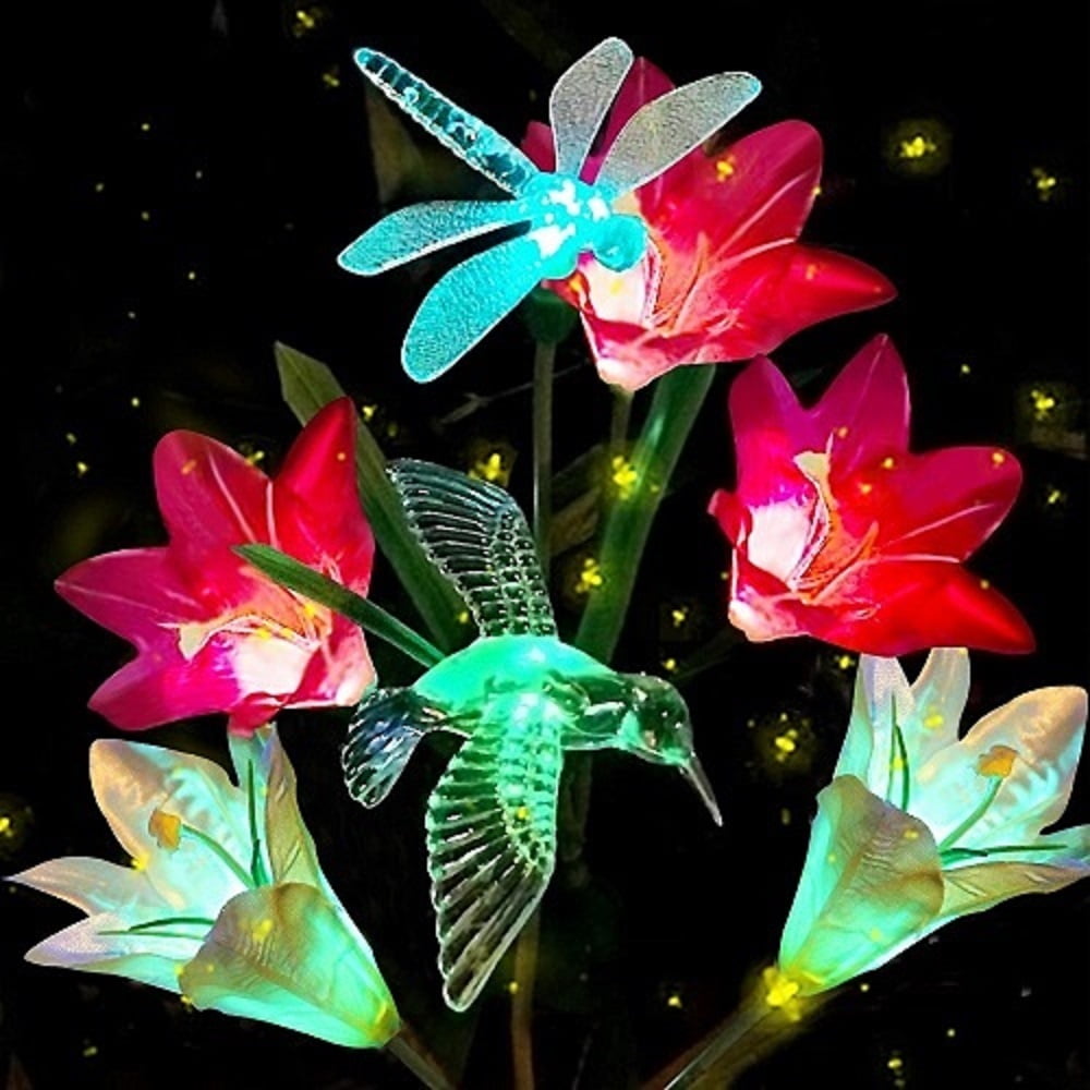 Outdoor Solar Garden Stake Lights, Oulepu LED Flower Solar Powered ...