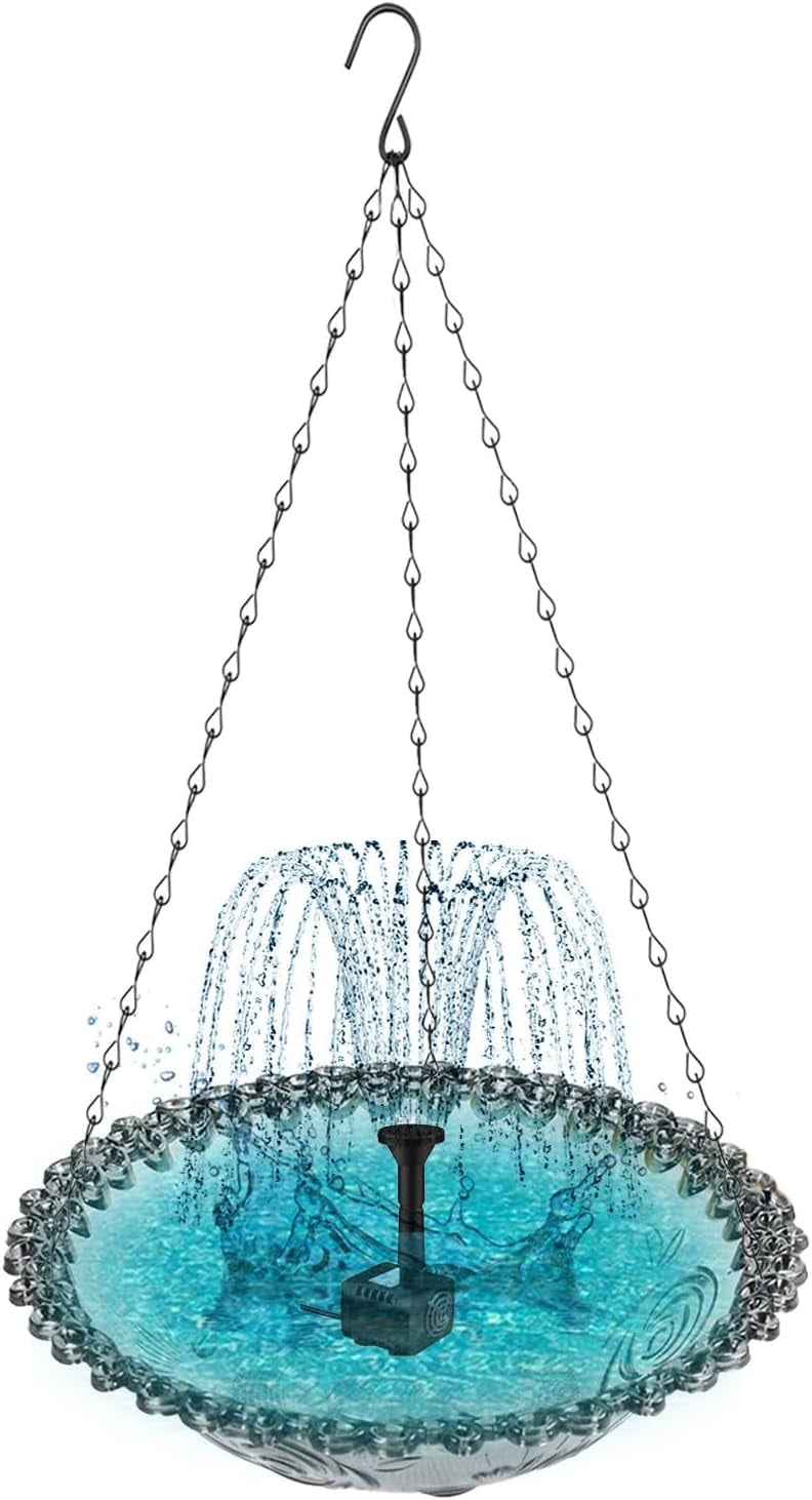 Outdoor Solar Hanging Bird Bath Fountain – Colorful Decorative Water ...