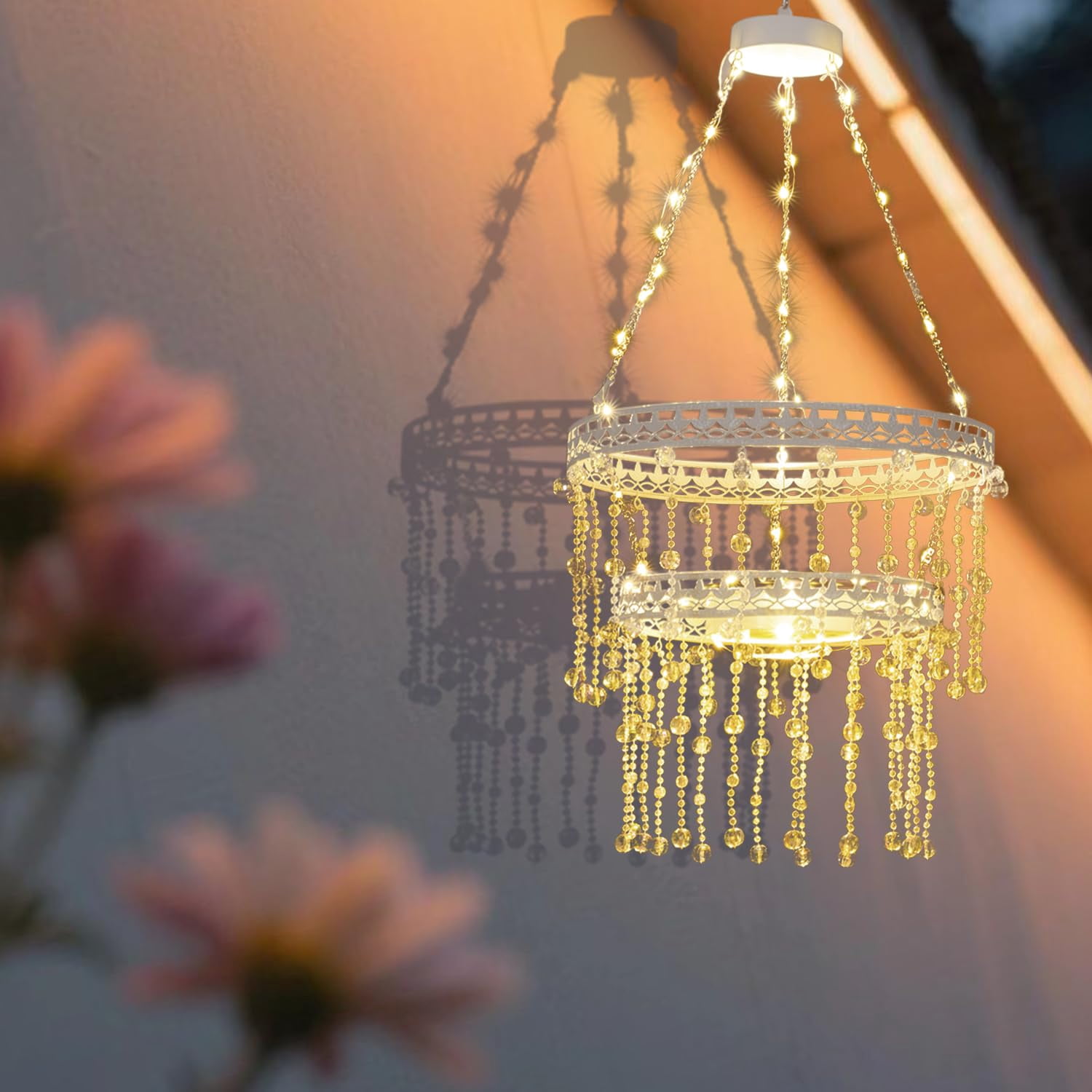 Outdoor Solar Hanging Lantern Light - 54 LED Waterproof Crystal ...