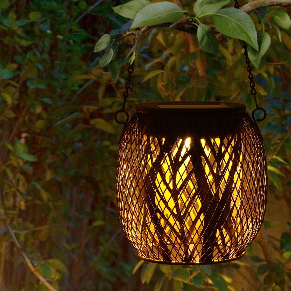 Outdoor Solar Hanging Lantern Lights, Metal LED Solar Powered Lanterns ...