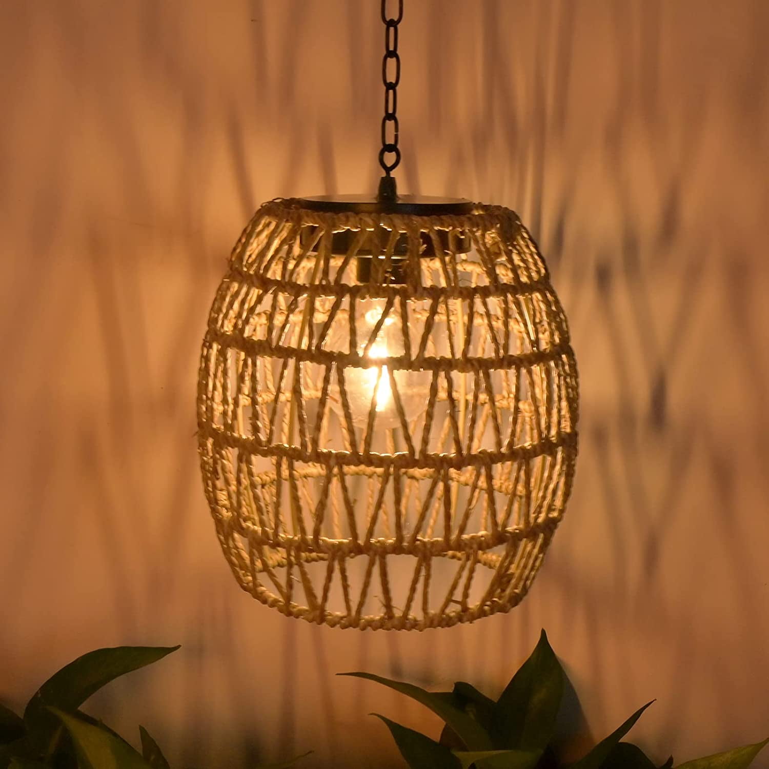 Outdoor Solar Hanging Lantern, SSF20 Rattan Outdoor Chandelier Solar ...