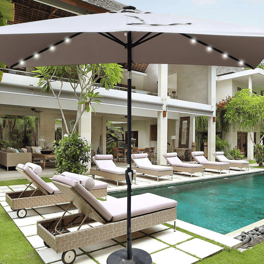 Outdoor Solar LED Patio Umbrella - Crank & Tilt - Garden Essential ...