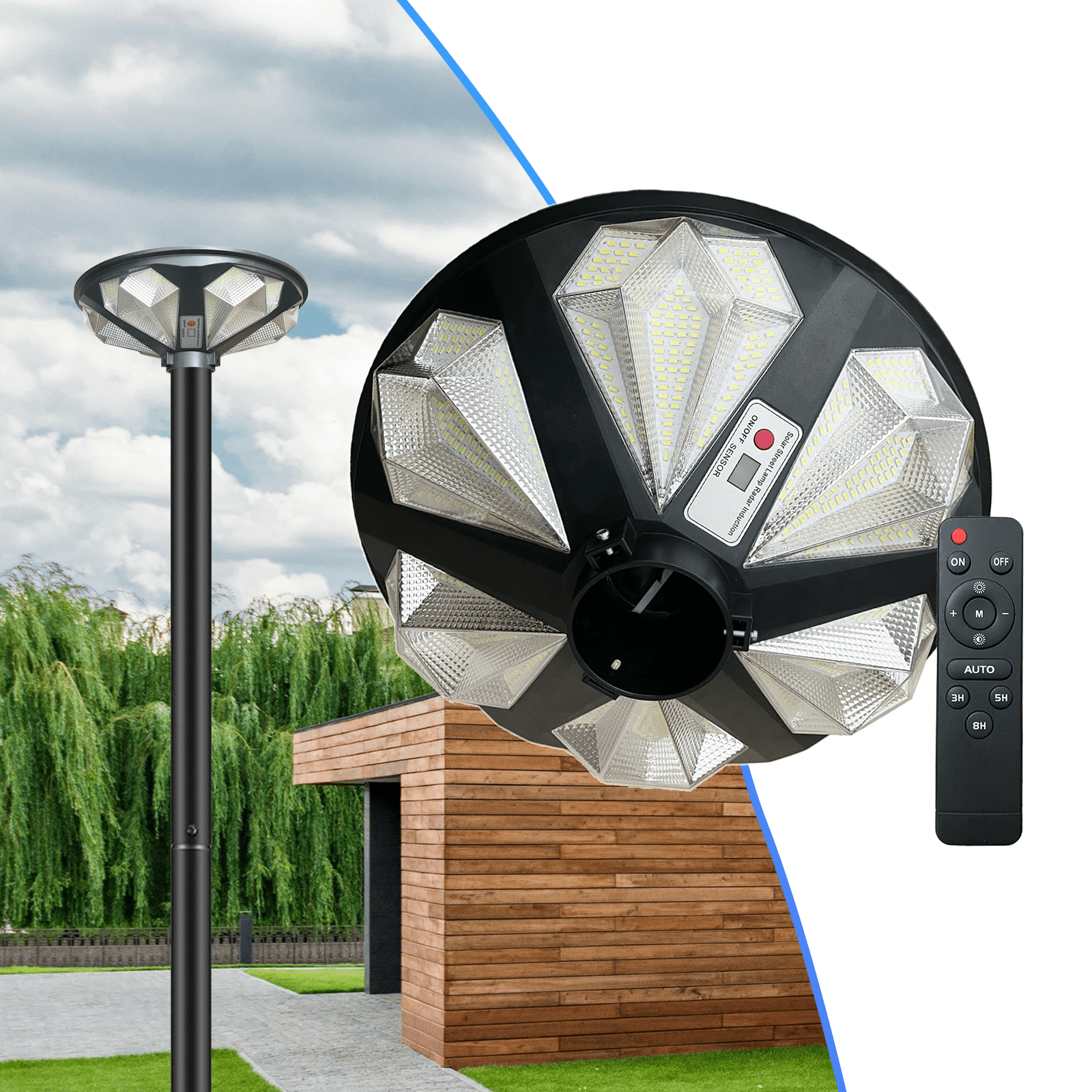 Outdoor Solar Lamp Post Head with Motion Sensor - Diamond-Shape 648-LED ...