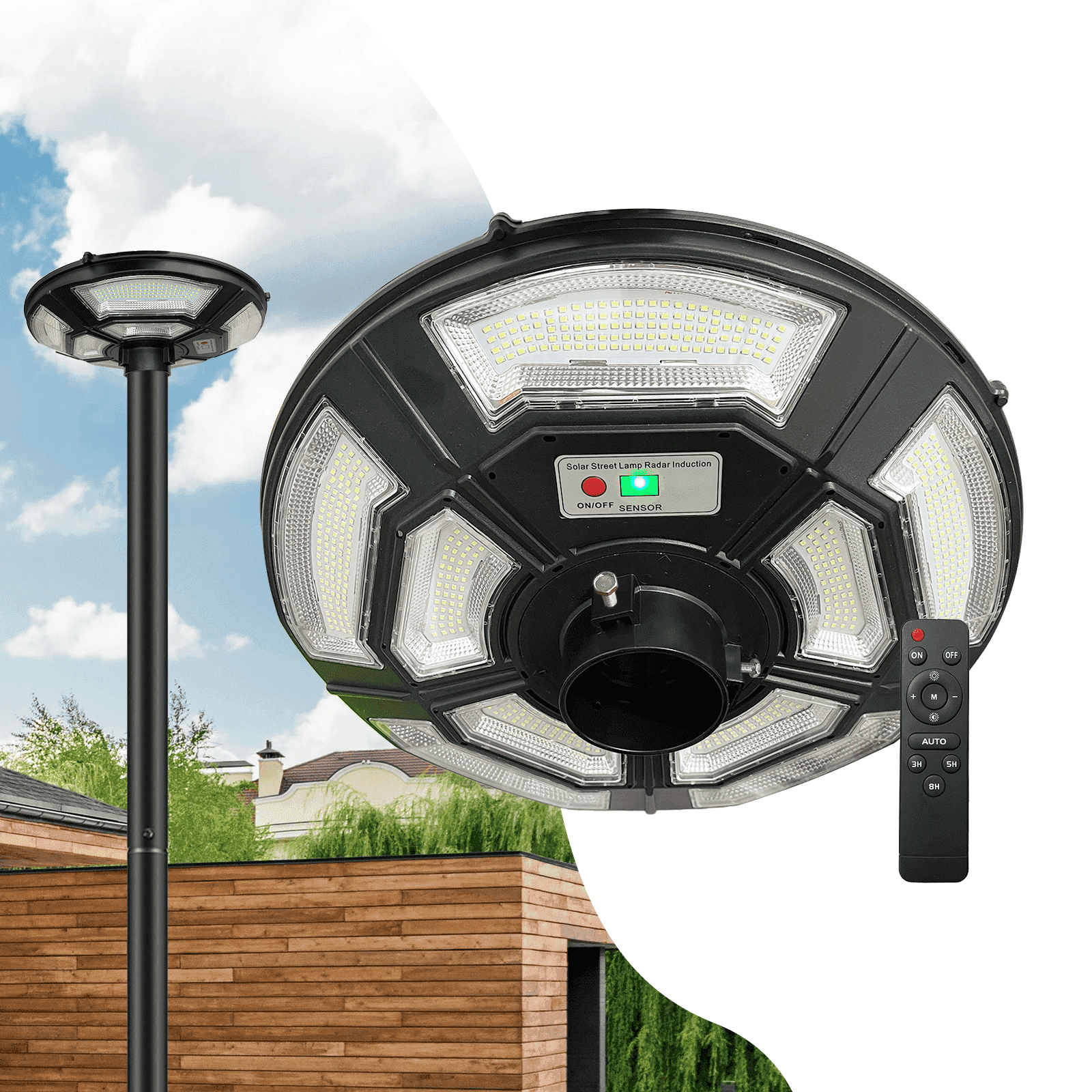 Outdoor Solar Lamp Post Light Head with Motion Sensor and Remote - Dusk ...