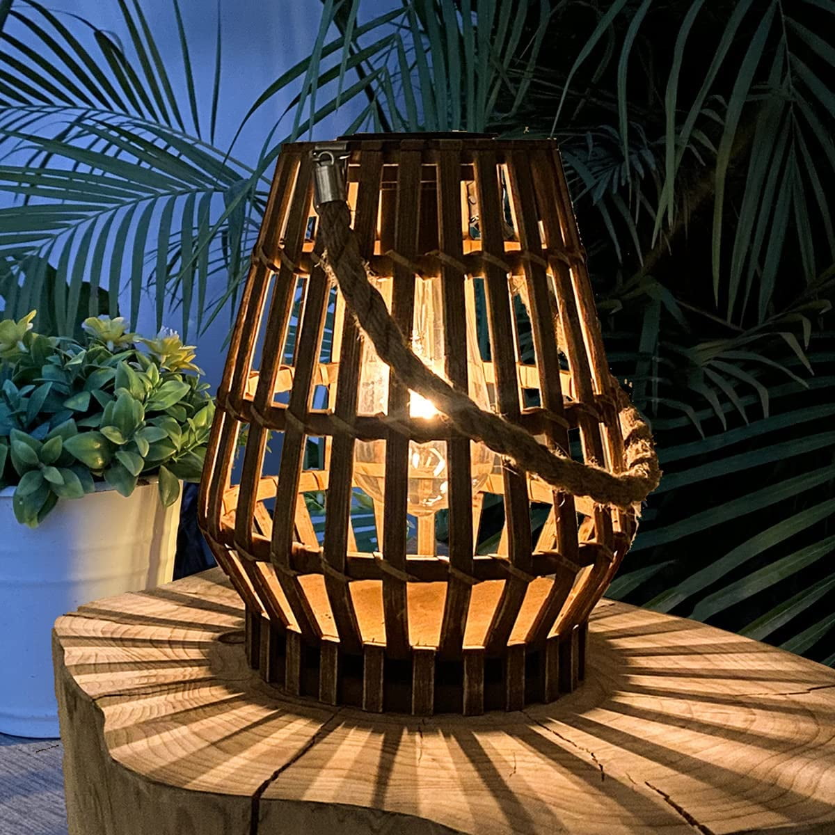 Outdoor Solar Lanterns Hanging - Bamboo Table Light Decorative ...
